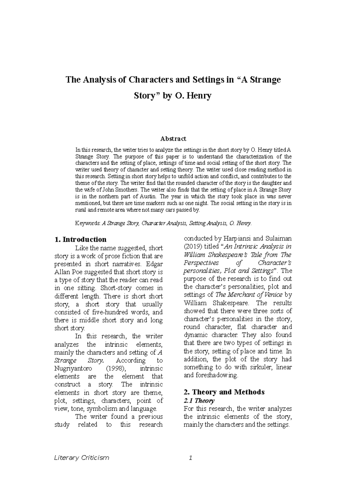 Literary Criticism Settings and Character Analysis - The Analysis of ...