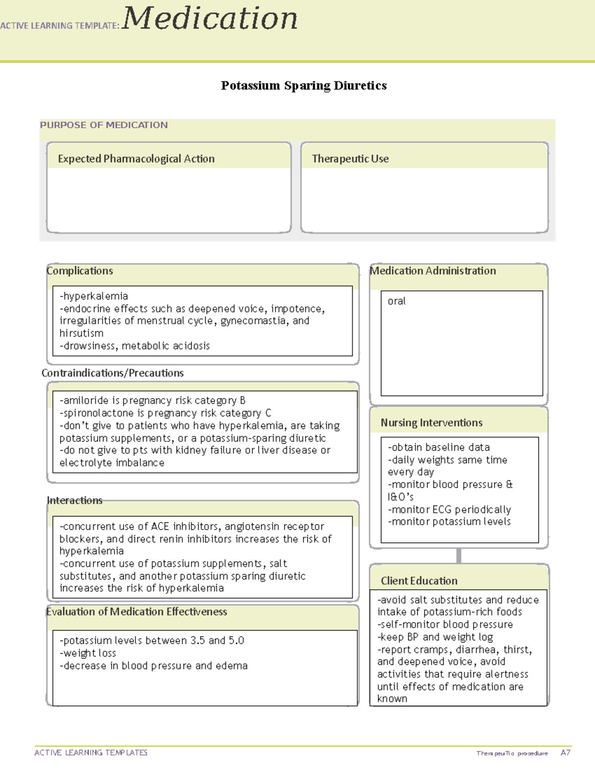 Pharm potassium sparing diuretics - ACTIVE LEARNING TEMPLATE ...