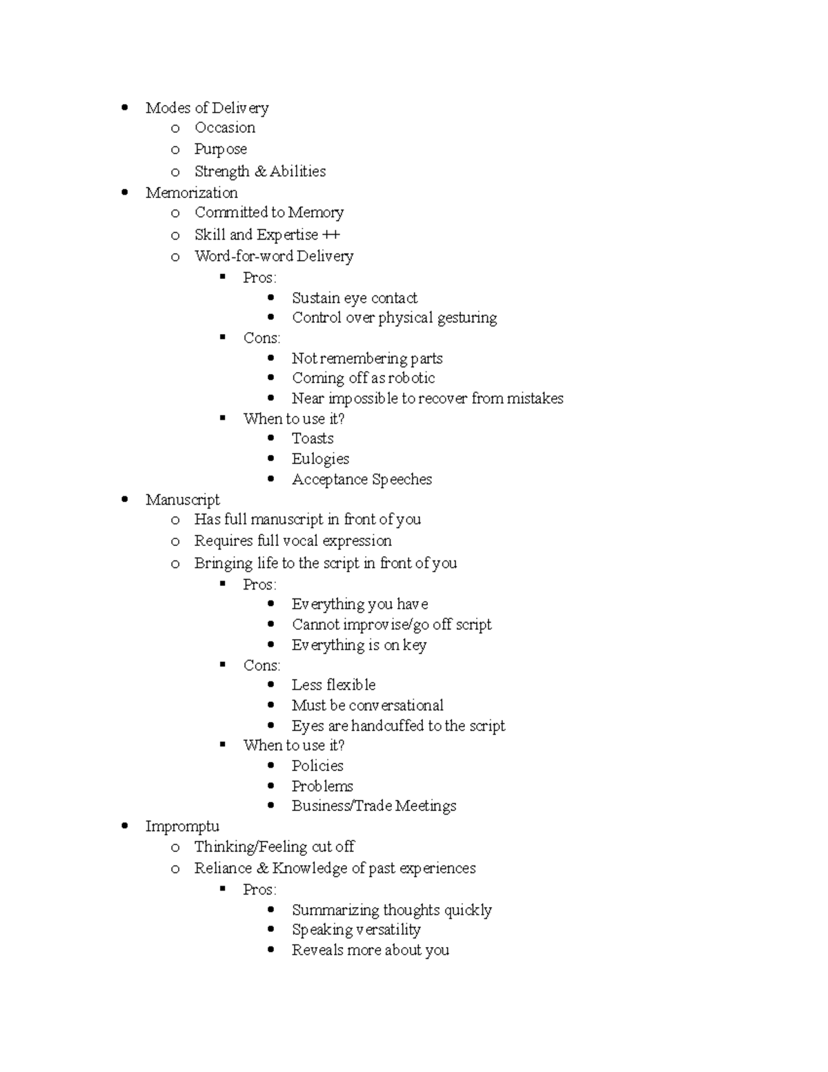 WEEK 2 Notes Presentational Comm - Modes of Delivery o Occasion o ...