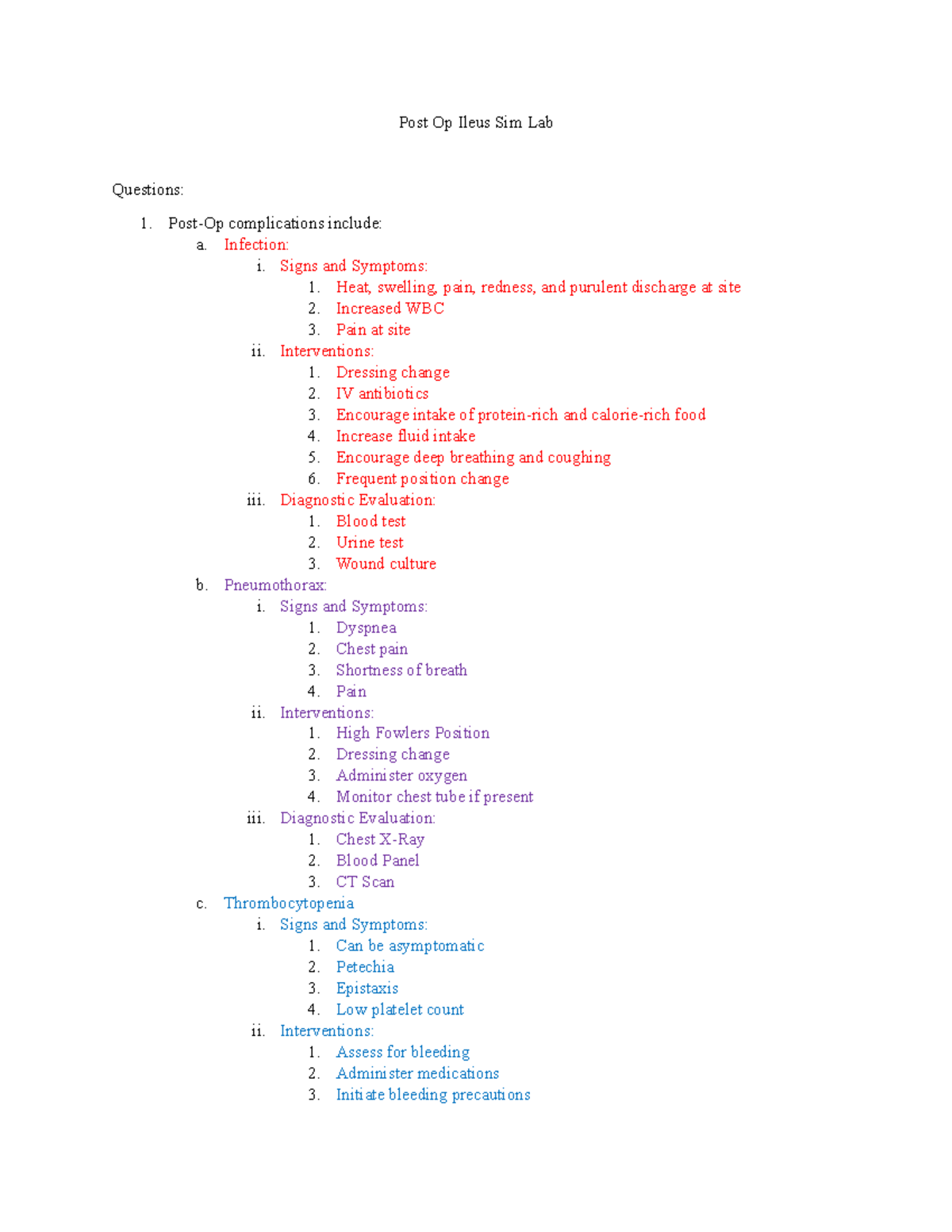 SIM Lab Oct 14 - Lab Template - Post Op Ileus Sim Lab Questions: Post ...