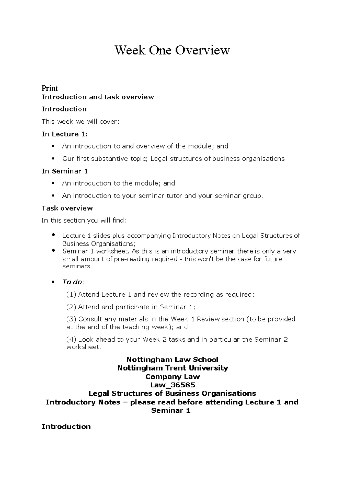 Week One Overview - week one summary - Week One Overview Print ...