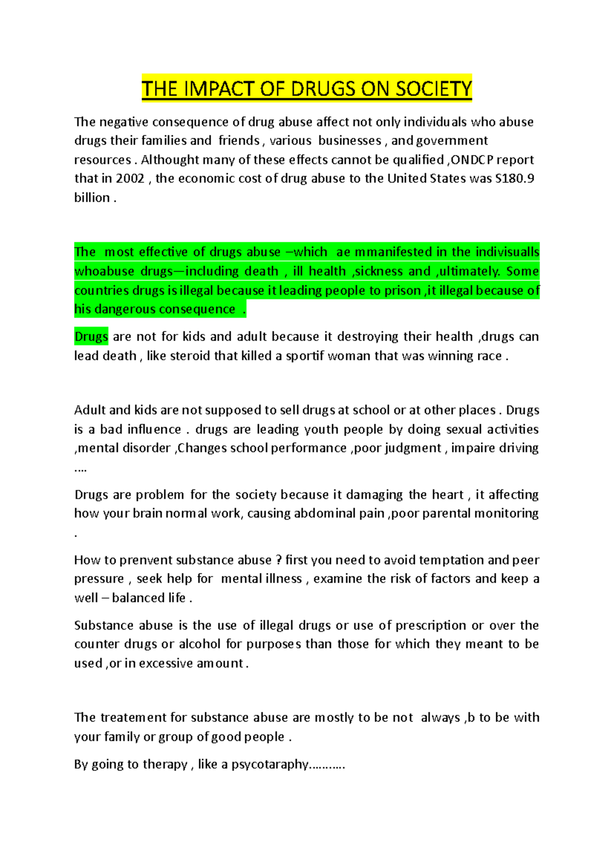 THE Impact OF Drugs ON Society - THE IMPACT OF DRUGS ON SOCIETY The ...