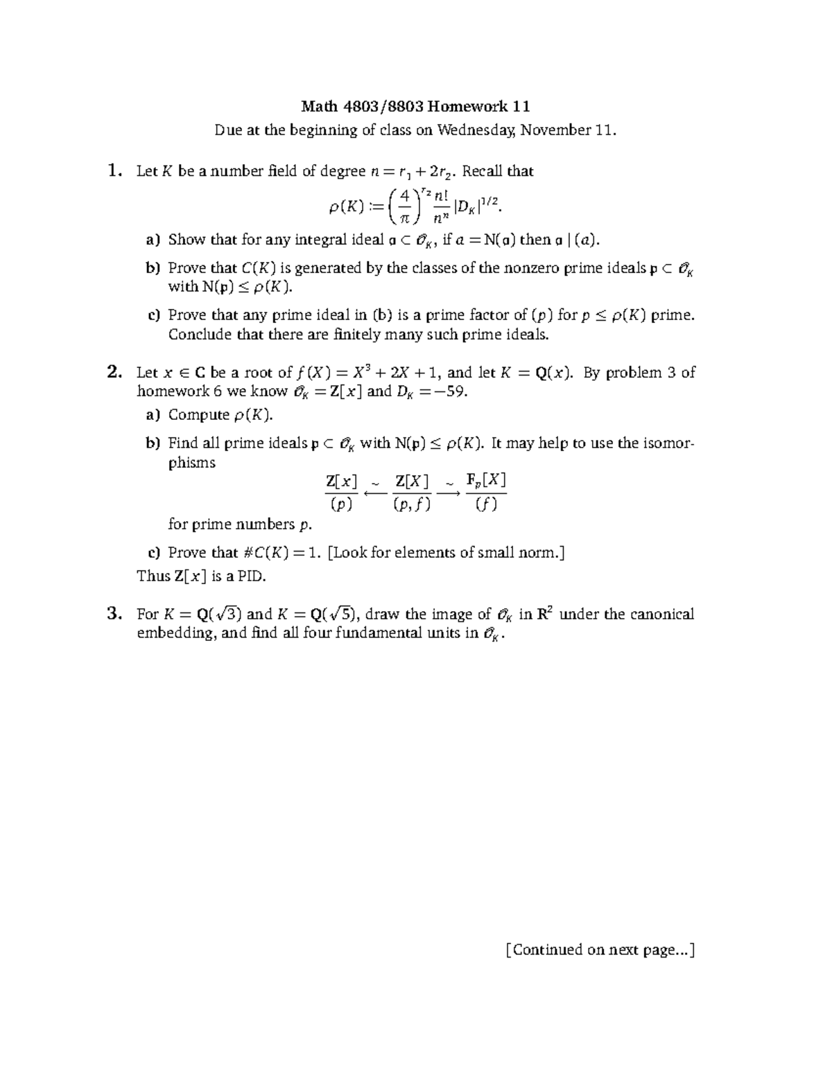 MATH 4803 2015-2016 Homework 11 - Math 4803/8803 Homework 11 Due at the ...