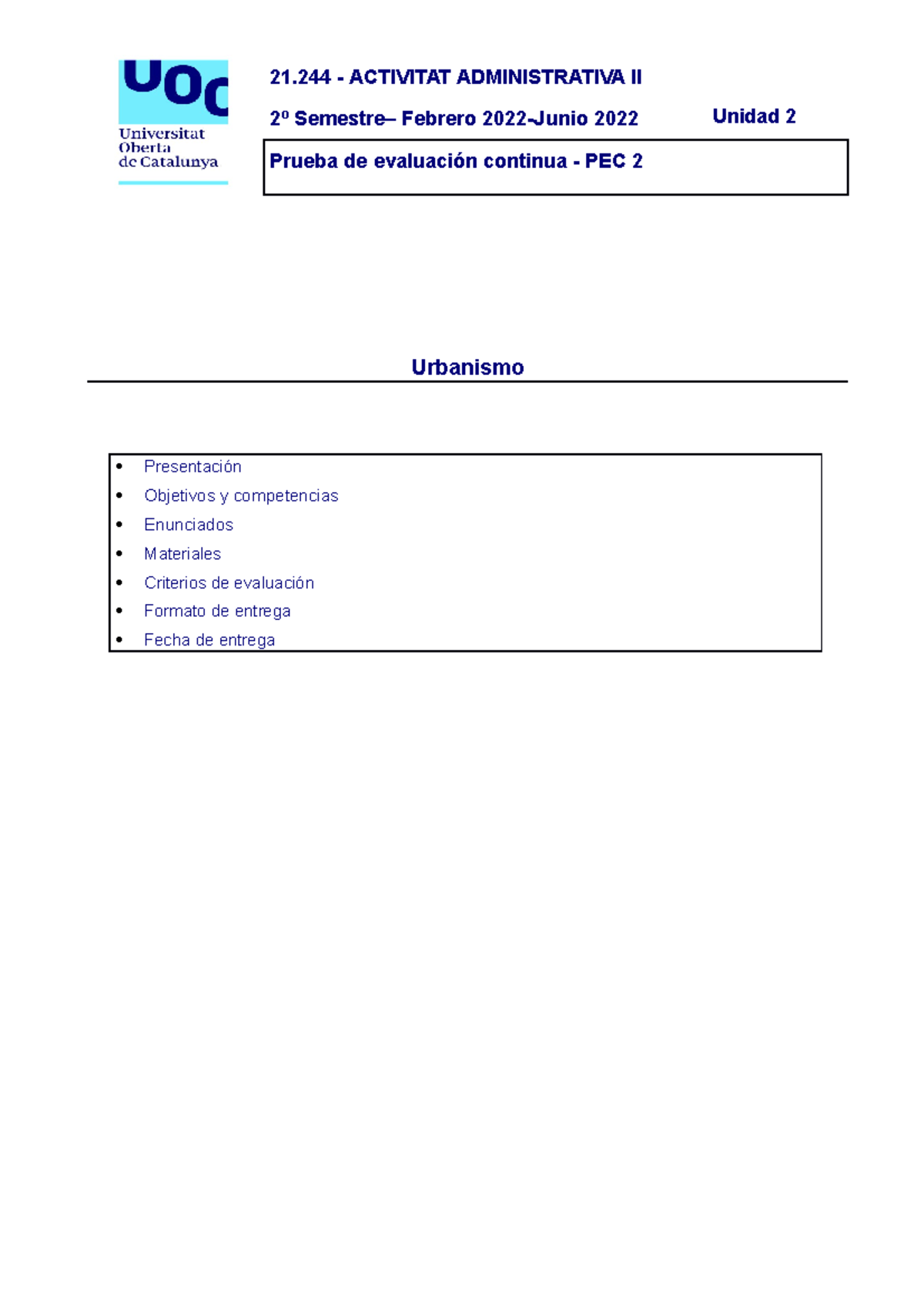 Solucionario PEC 2 Actividad administrativa II UOC 21-22 - 2º Semestre ...