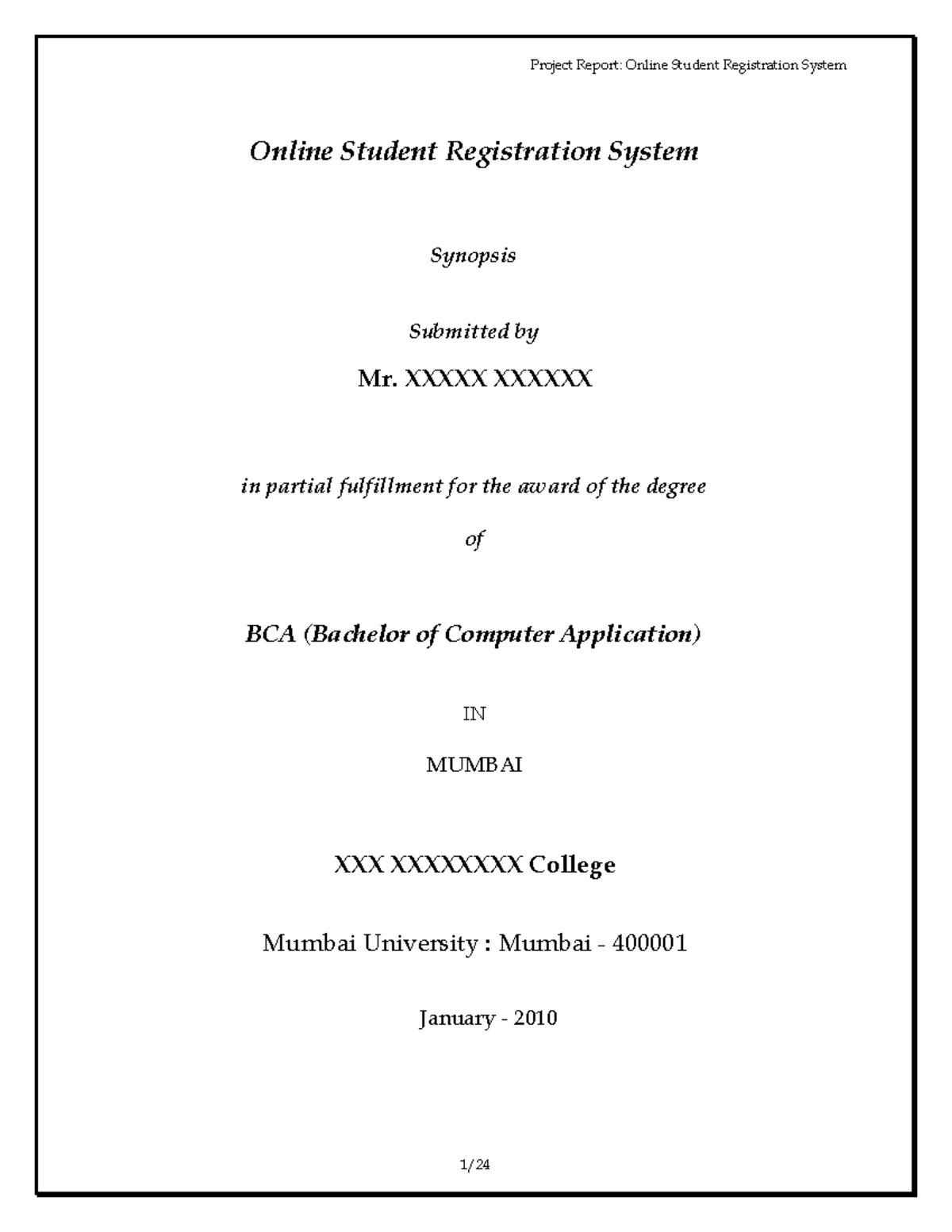 Pdfcoffee - Online Student Registration System Synopsis Submitted by Mr. XXXXX XXXXXX in partial ...