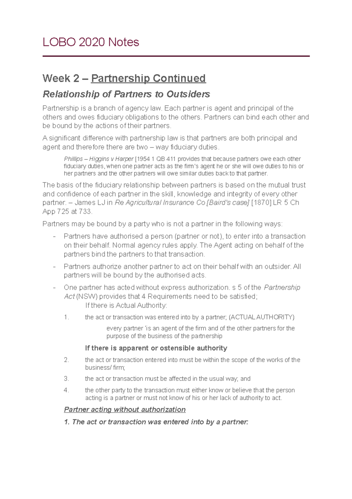 LOBO 2020 Notes- summaries - LOBO 2020 Notes Week 2 – Partnership ...