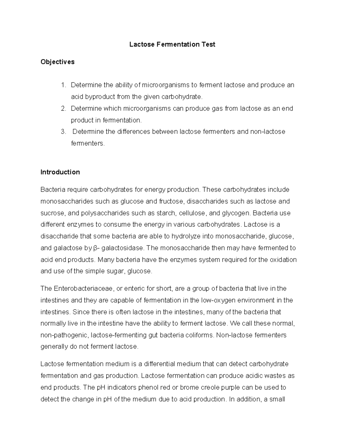 Lactose Fermentation - Determine which microorganisms can produce gas ...
