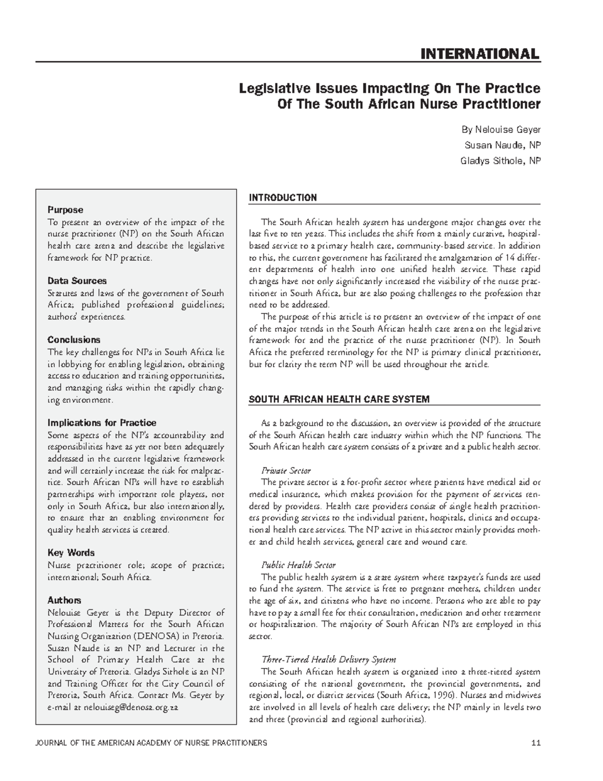 Legislative Issues Impacting On The Prac - JOURNAL OF THE AMERICAN ...