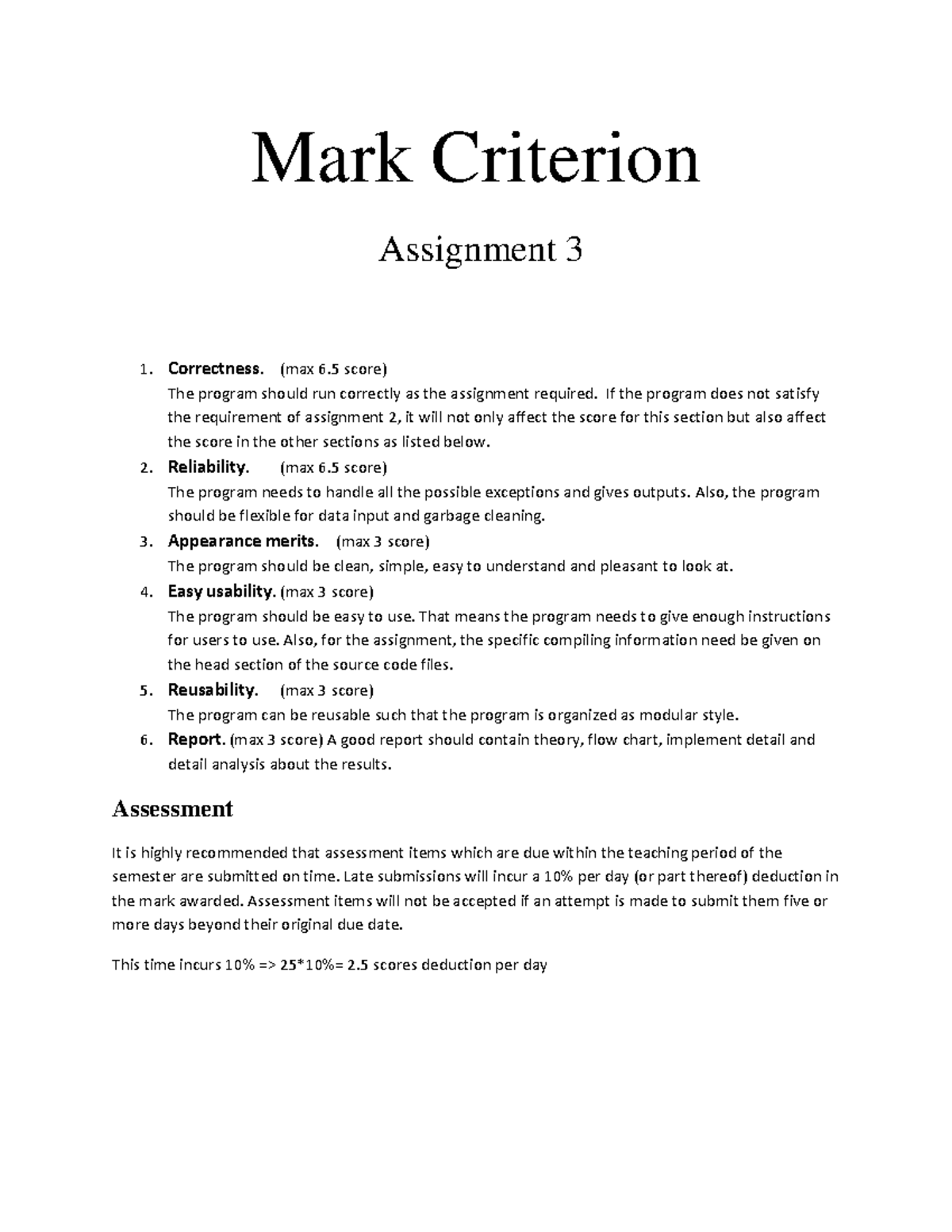 Mark Criterion-assignment 3-2018-v2 - Mark Criterion Assignment 3 1 ...
