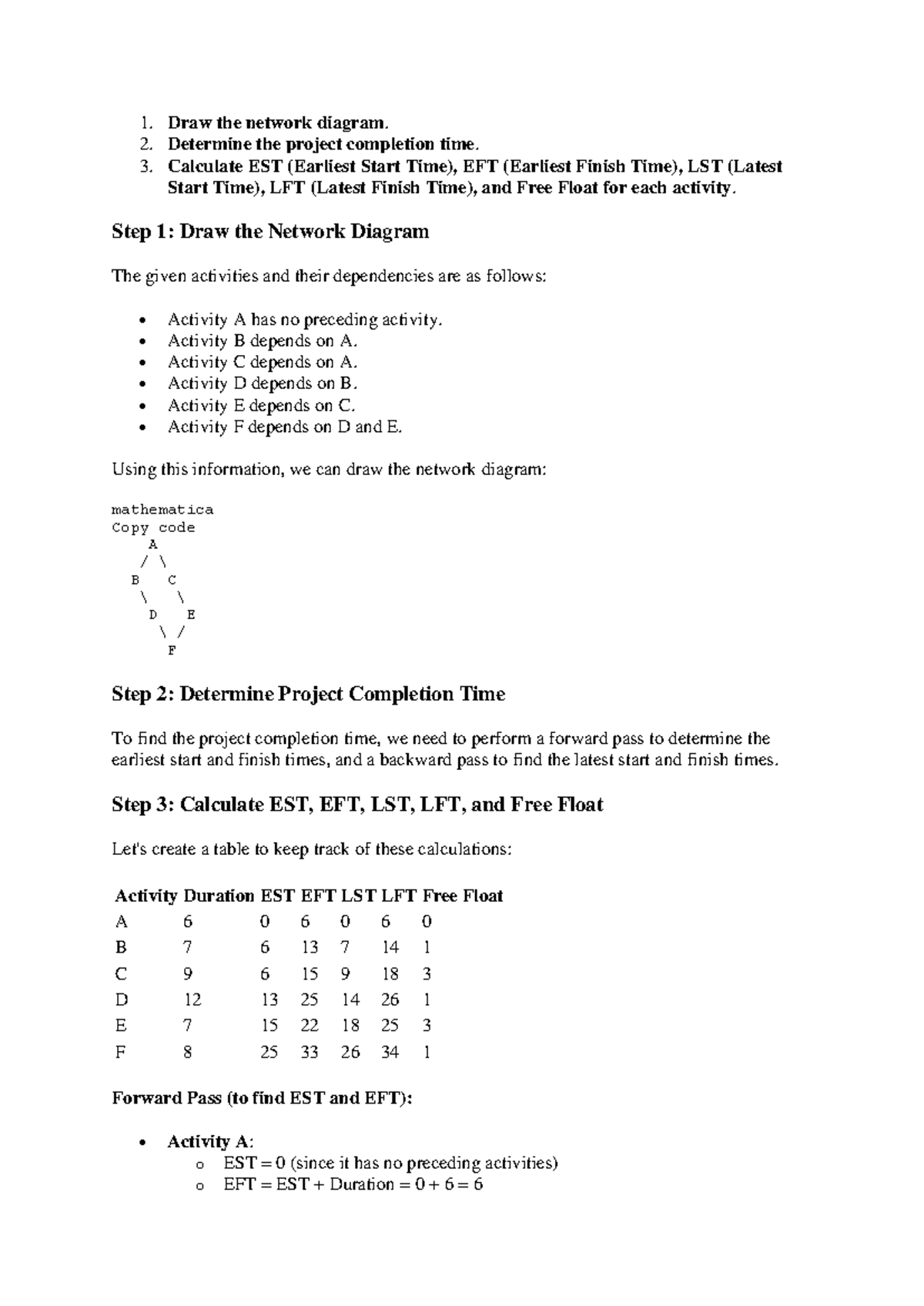 Draw the network diagram - 1. Draw the network diagram. 2. Determine ...