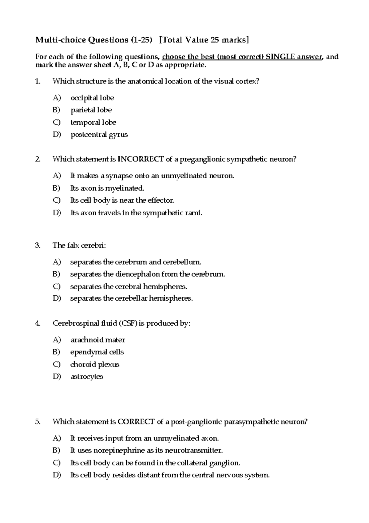 HUBS191. Progress - hubs - Multi-choice Questions (1-25) [Total Value ...