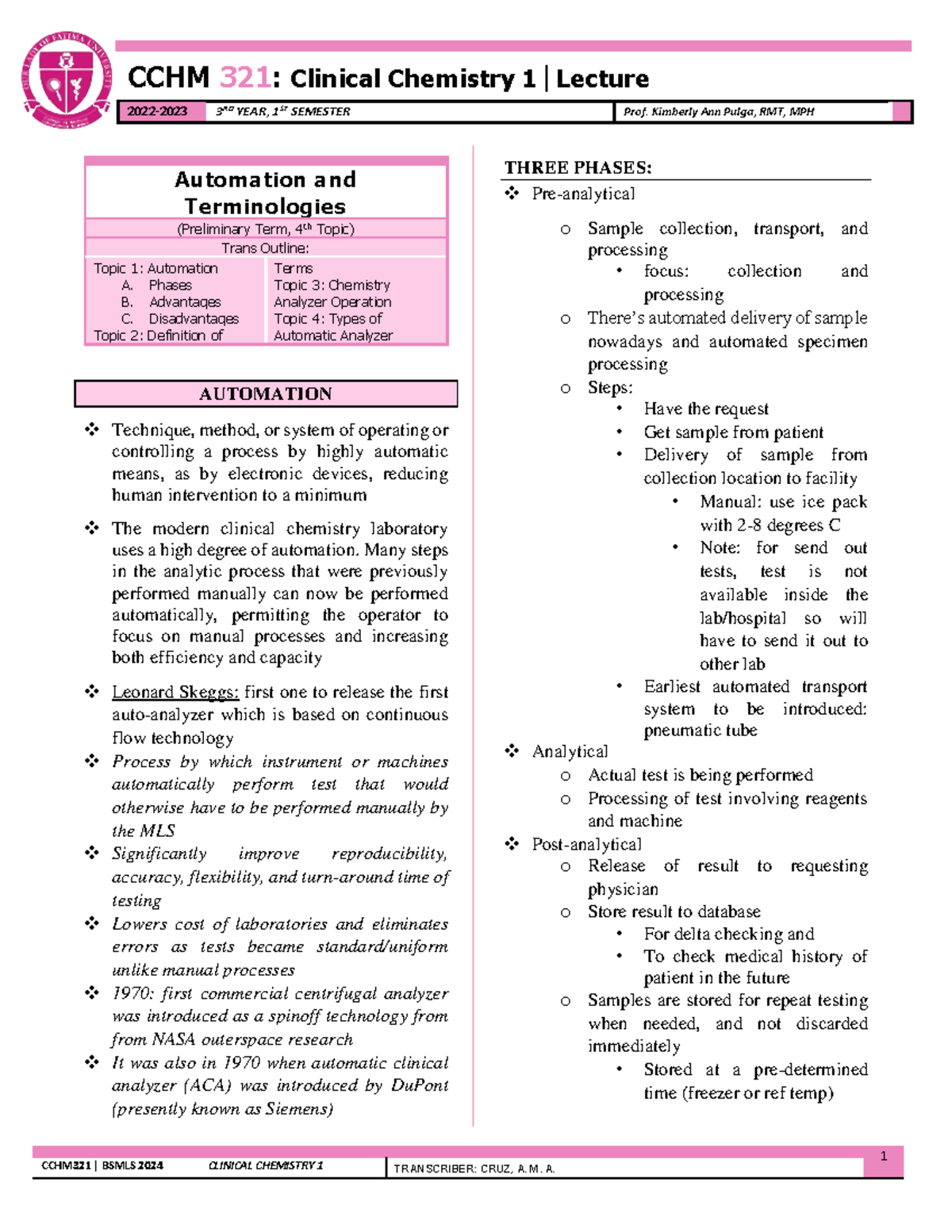 Clinical Chemistry Lecture 4 - CCHM321 | BSMLS 2024 CLINICAL CHEMISTRY ...