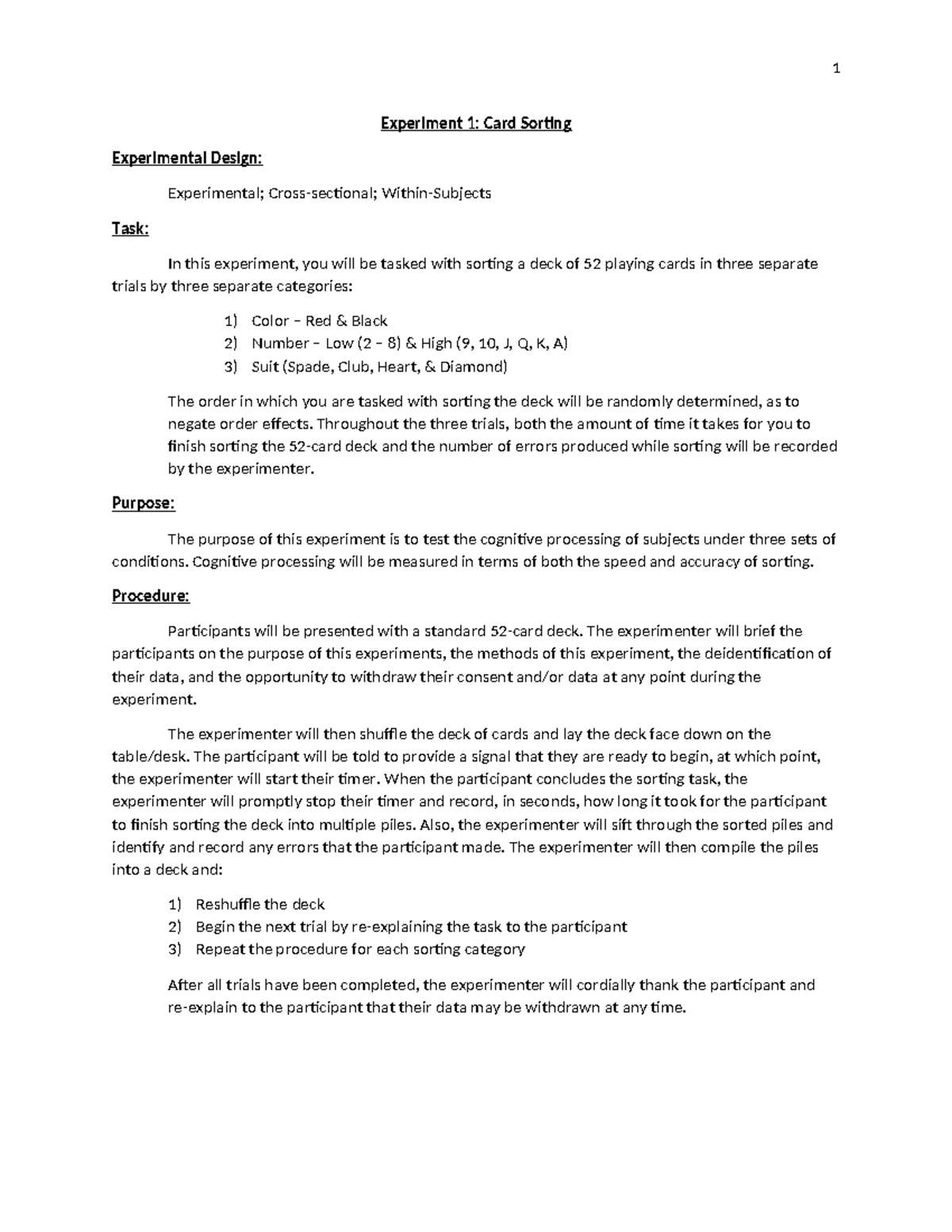Experiment 1 Guidelines - 1 Experiment 1: Card Sorting Experimental ...