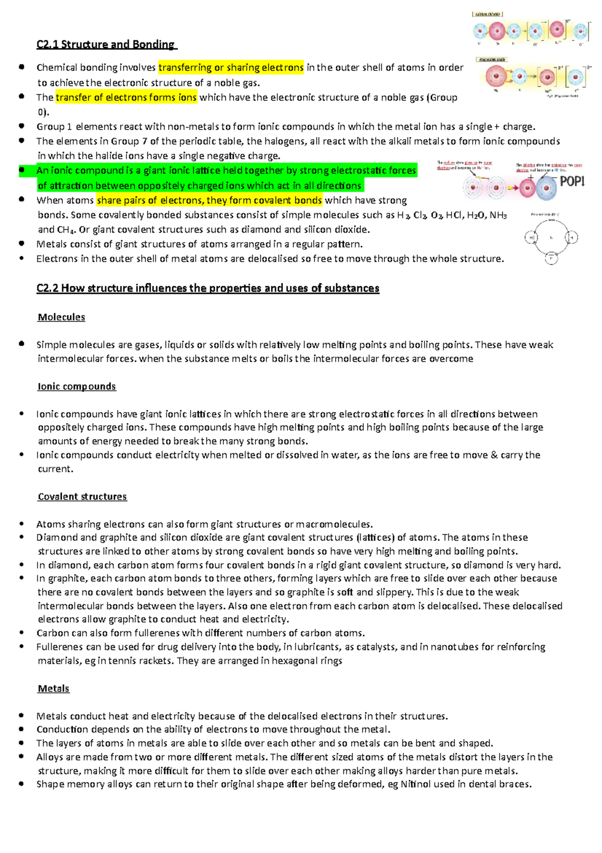 C2 done p - good - C2 Structure and Bonding Chemical bonding involves transferring or sharing ...