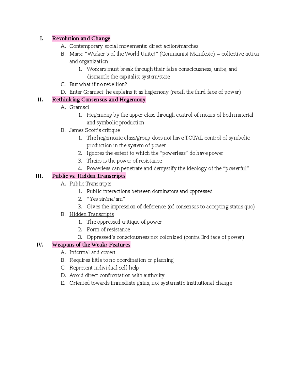 Weapons of the Weak - lecture notes - I. Revolution and Change A ...