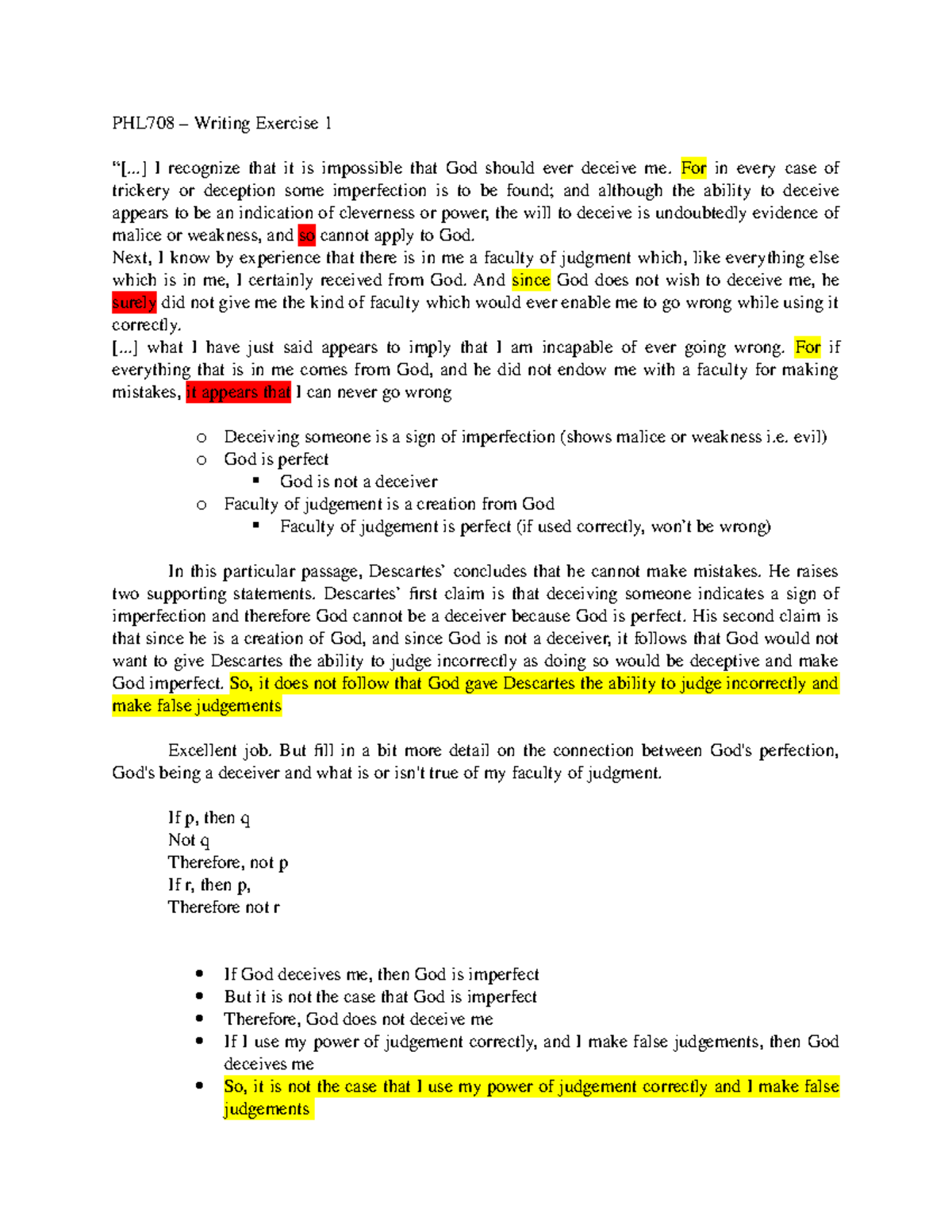 PHL708 Writing Exercise 1: God's Deception and Faculty of Judgment ...