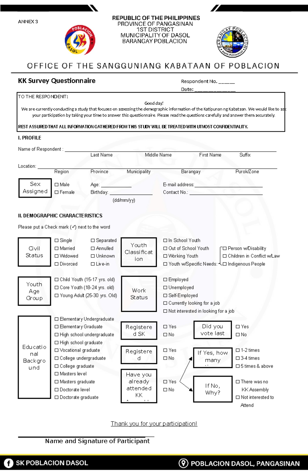 KK questionnaire-1 - ANNEX 3 KK Survey Questionnaire Respondent No ...