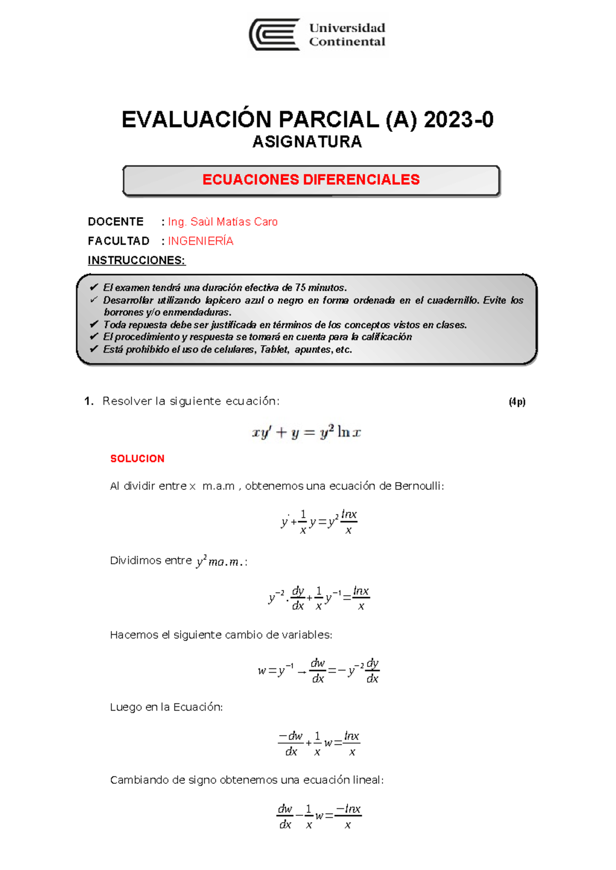 ED - Examen Parcial 2023 0 (1) - EVALUACIÓN PARCIAL (A) 2023- 0 ####### ASIGNATURA DOCENTE : Ing ...