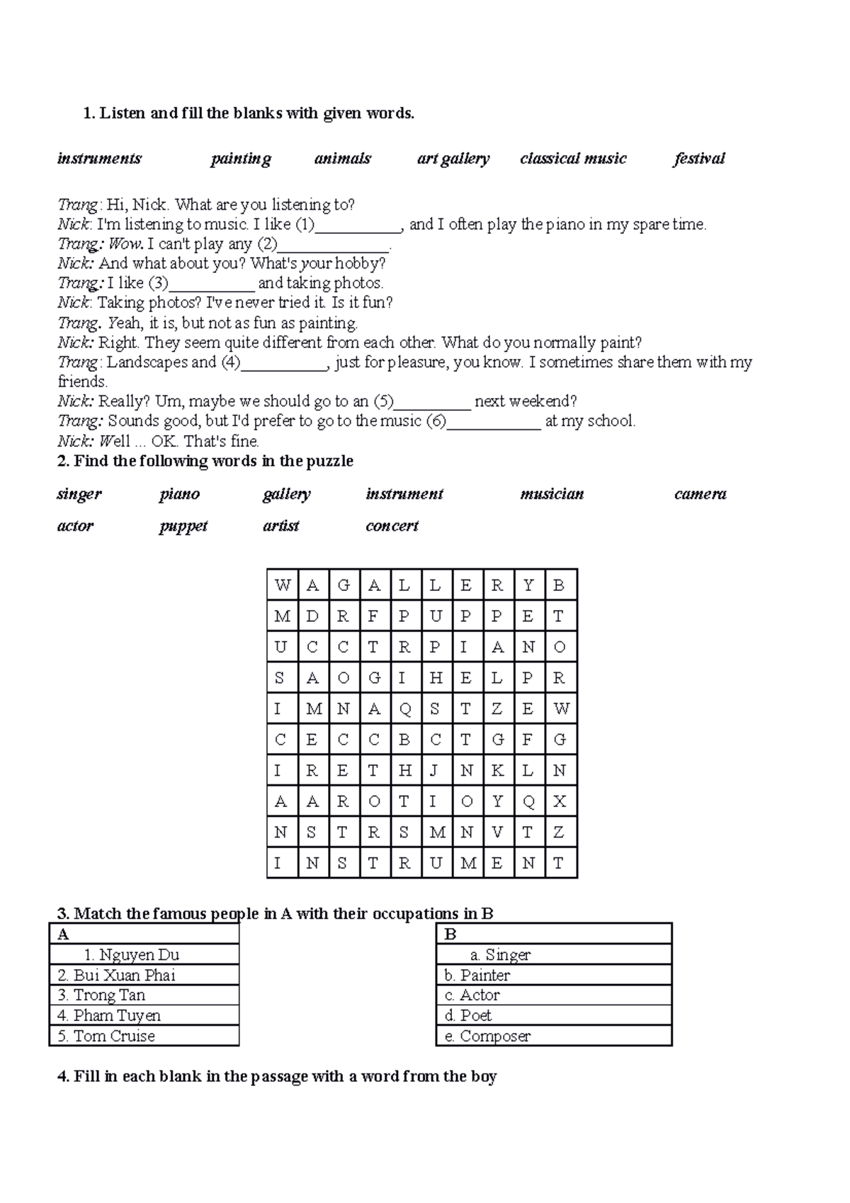 Class 11 for sts - practice - Listen and fill the blanks with given ...