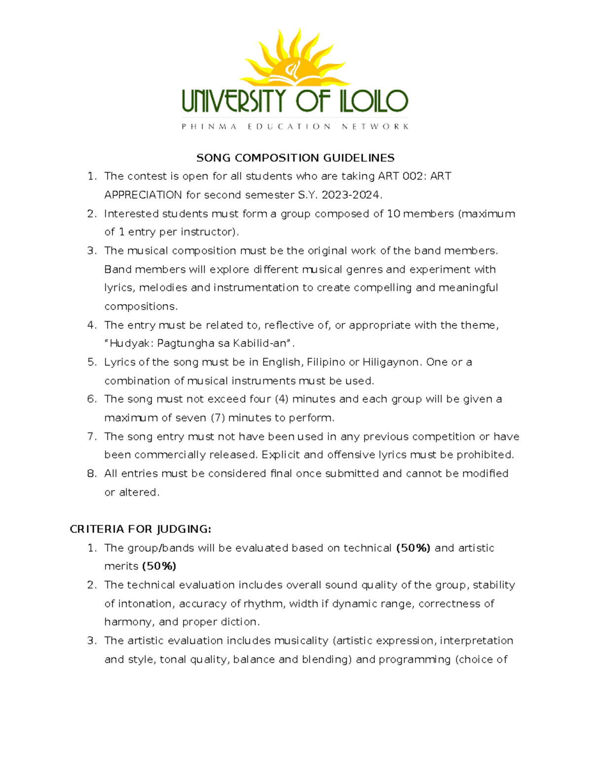 Guidelines and Criteria ART 002 - SONG COMPOSITION GUIDELINES The ...