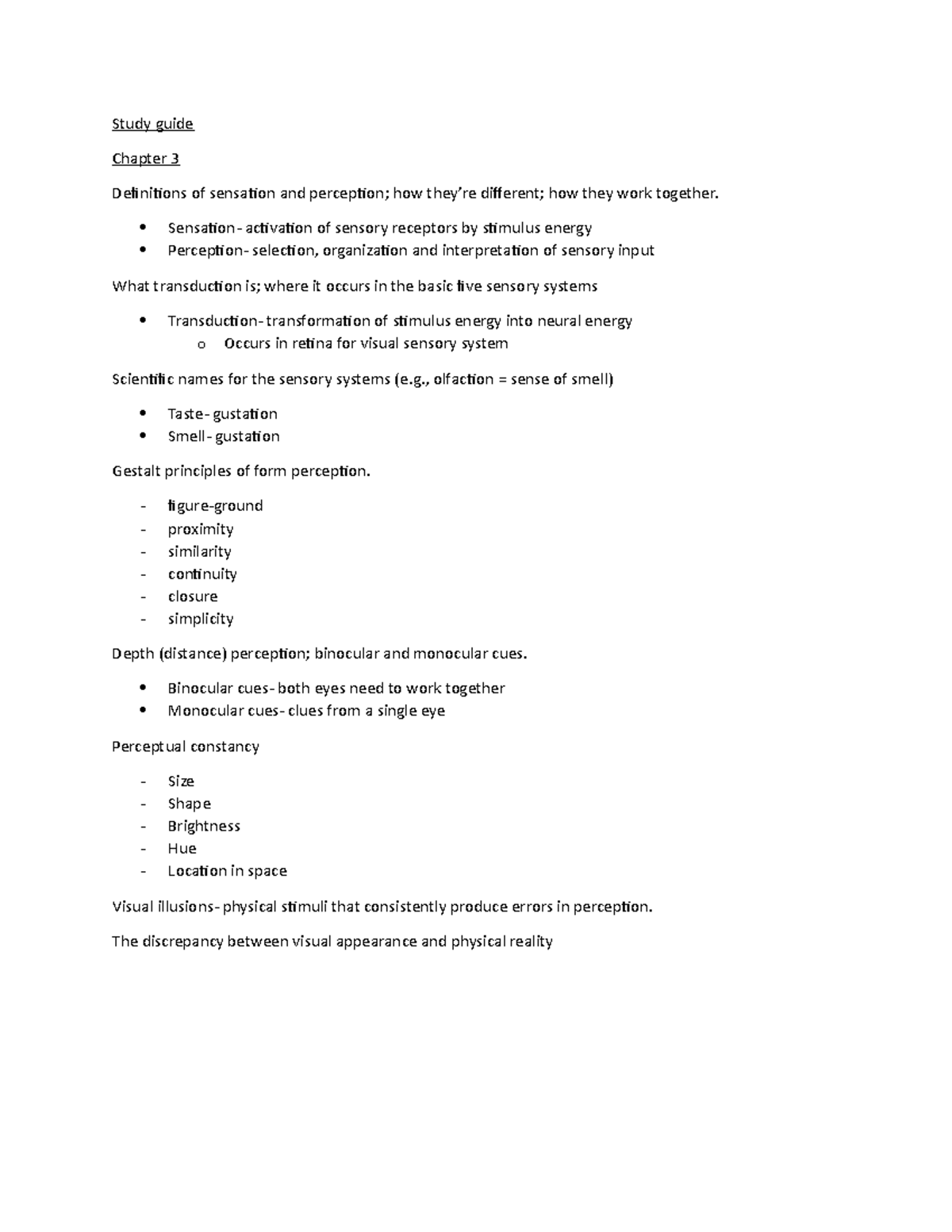 Psych study guide chapter 3 - Study guide Chapter 3 Definitions of ...