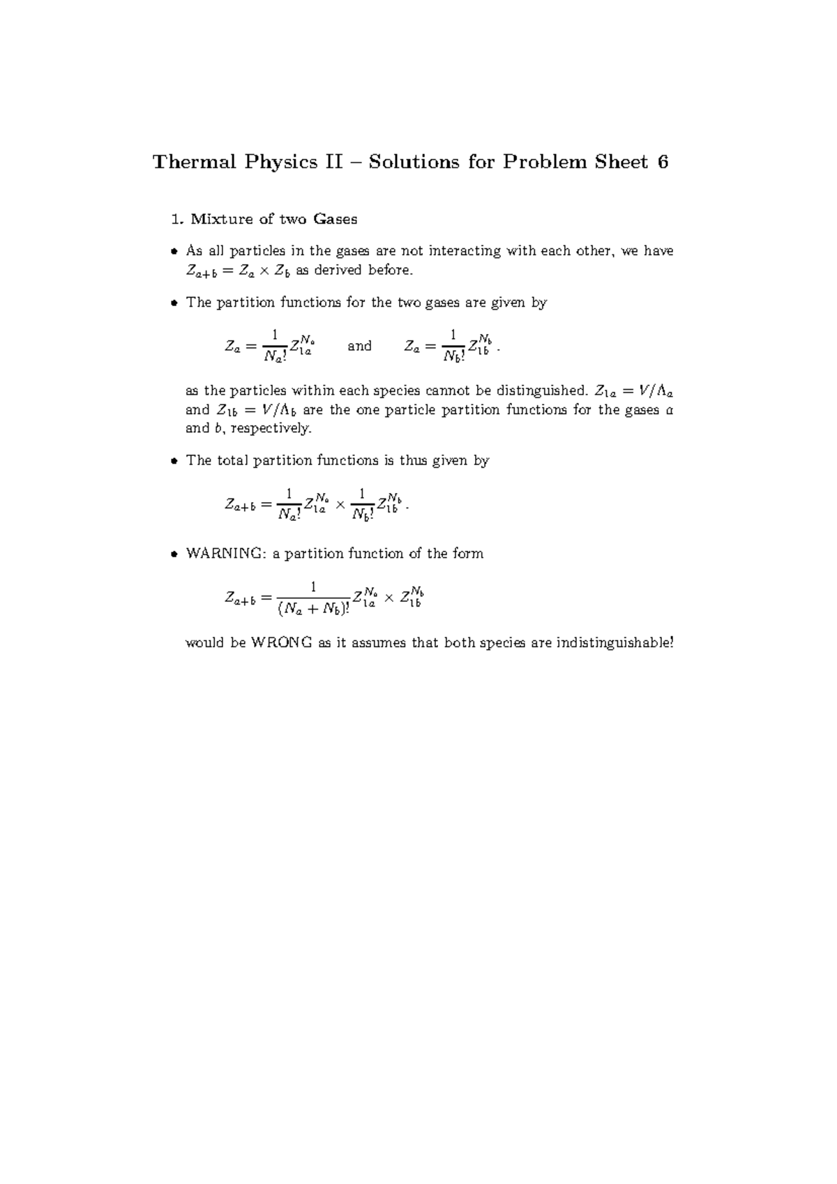 PX265 2012-2013 Problem Sheet 6 - Solutions - Thermal Physics II ...