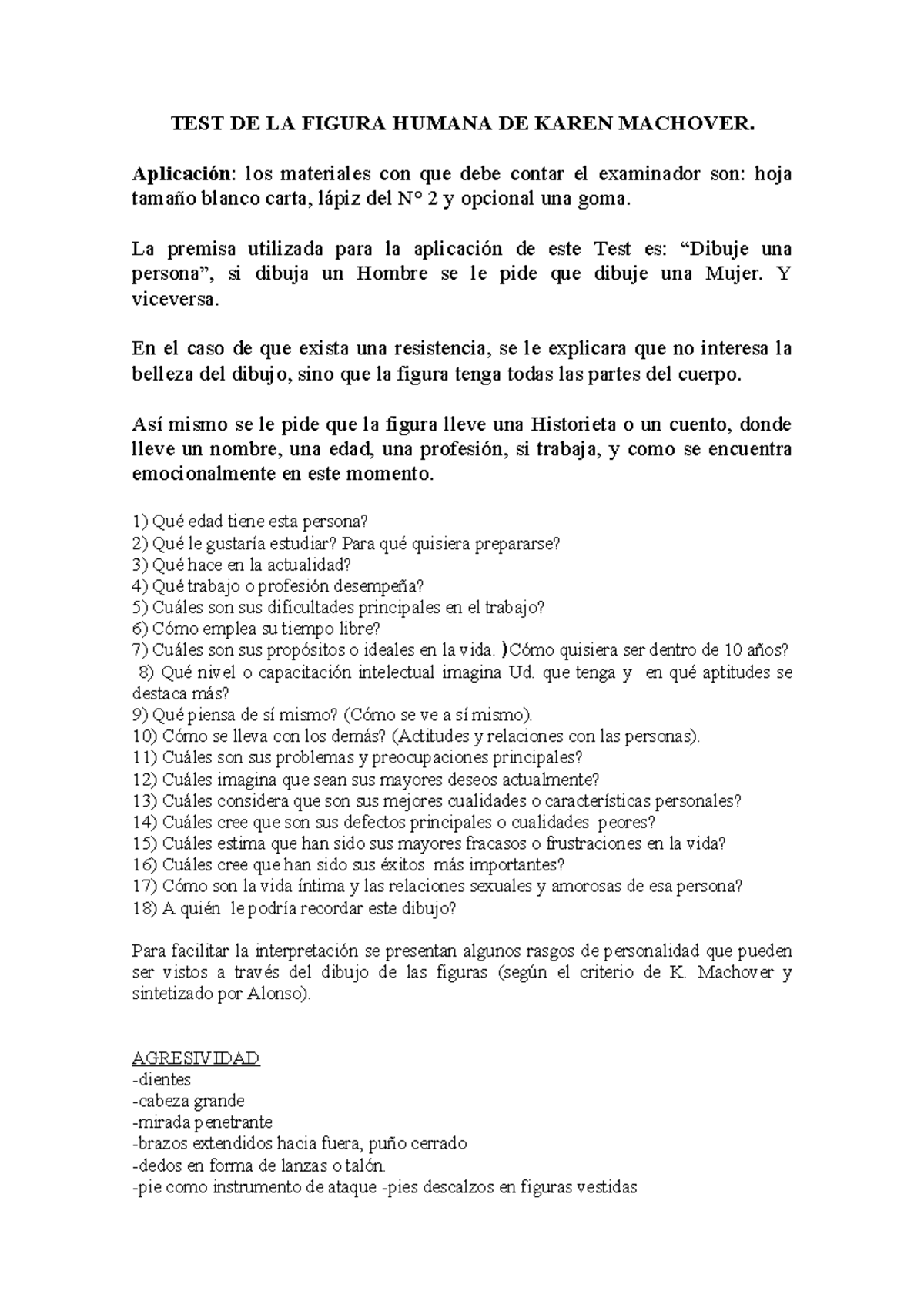 TEST DE LA Figura Humana DE Karen Machover - TEST DE LA FIGURA HUMANA ...