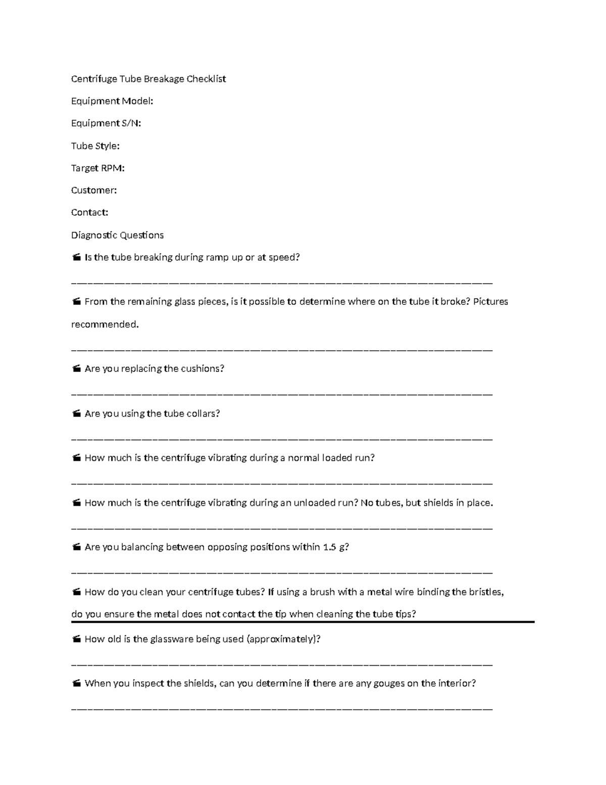 Centrifuge diagnostic questions - Centrifuge Tube Breakage Checklist ...