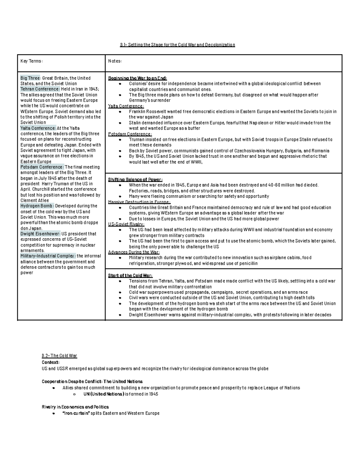 Unit 8 Amsco Study Guide - 8- Setting the Stage for the Cold War and ...