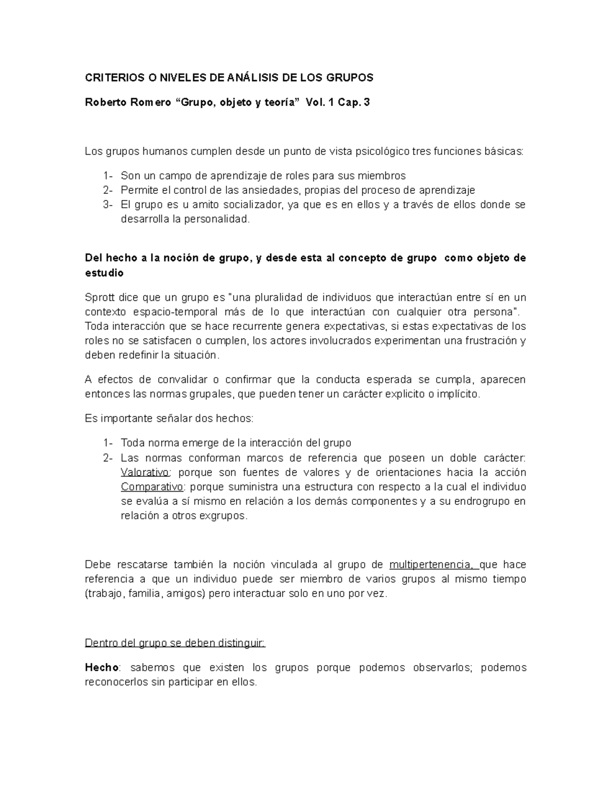 Criterios-de-lo-grupal- Romero - CRITERIOS O NIVELES DE ANÁLISIS DE LOS GRUPOS Roberto Romero ...