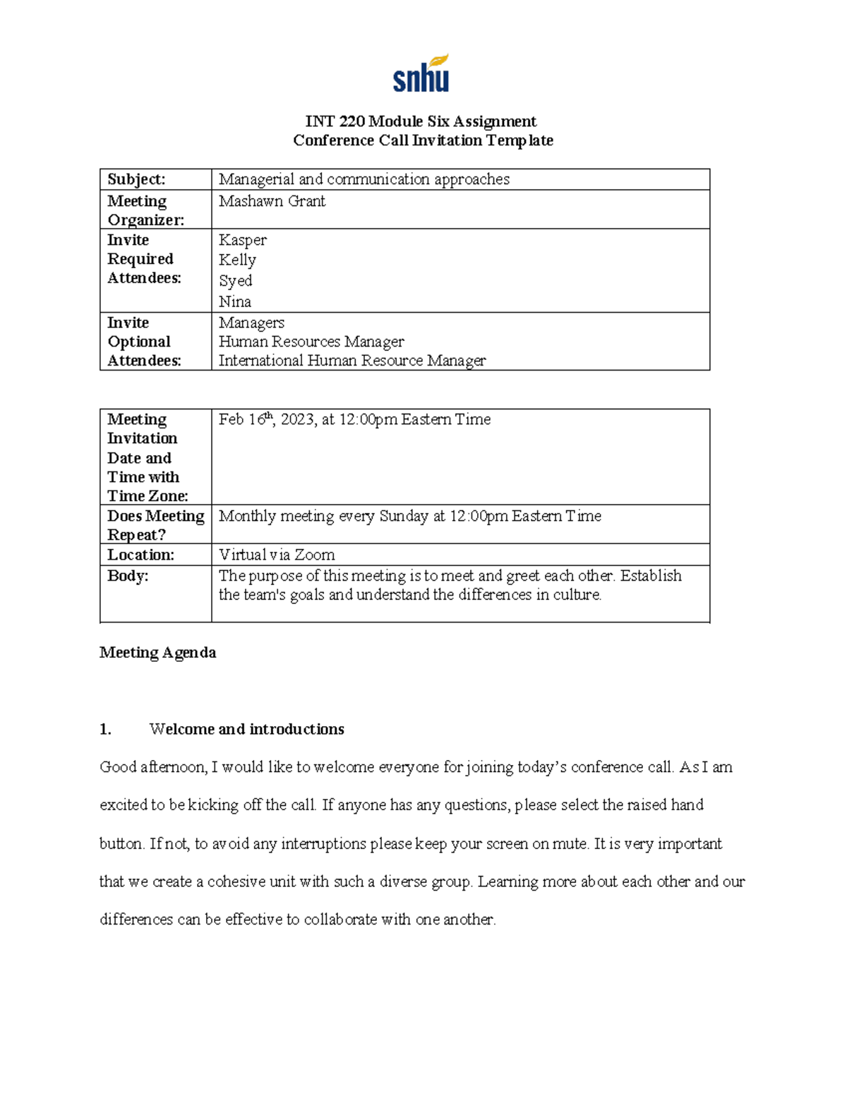 INT 220 Conference Call Invitation 6 assignment done - 2 - INT 220 ...