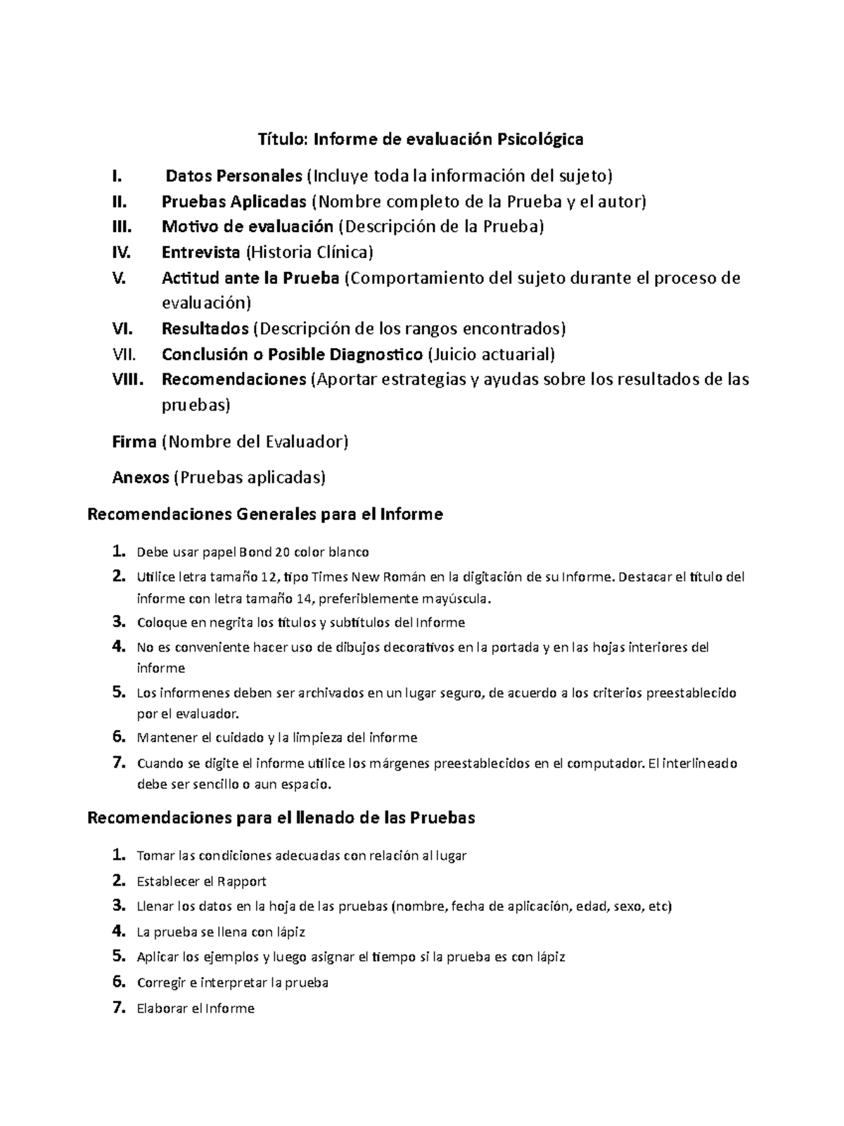 Pasos para realizar un Informe de evaluación - Título: Informe de ...