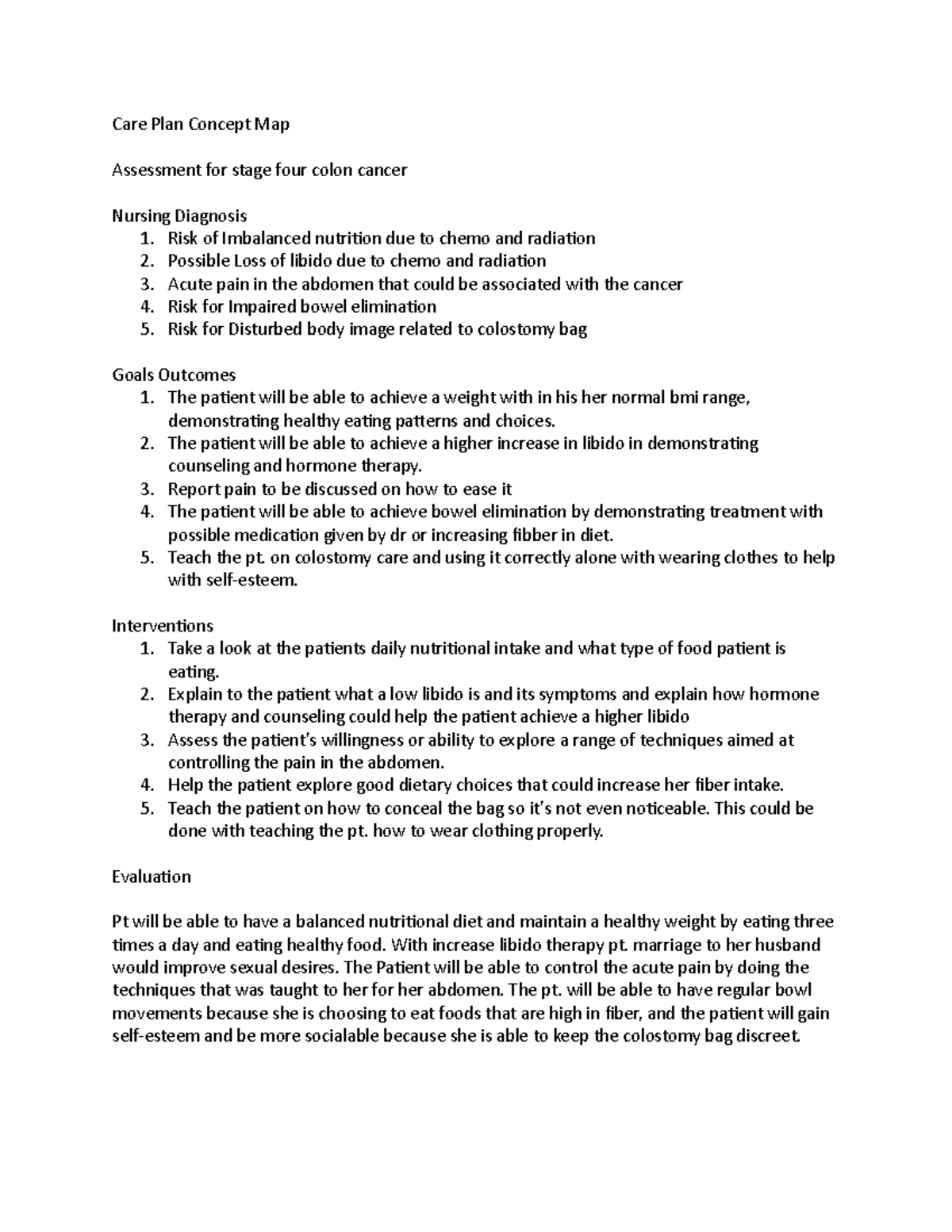 Care Plan Concept Map - notes - Care Plan Concept Map Assessment for ...