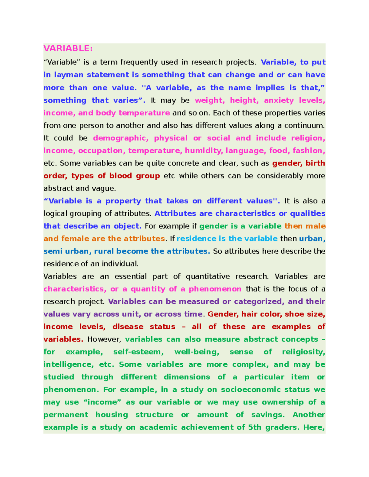 Rmsae 2 - Research methodology notes - VARIABLE: “Variable” is a term ...