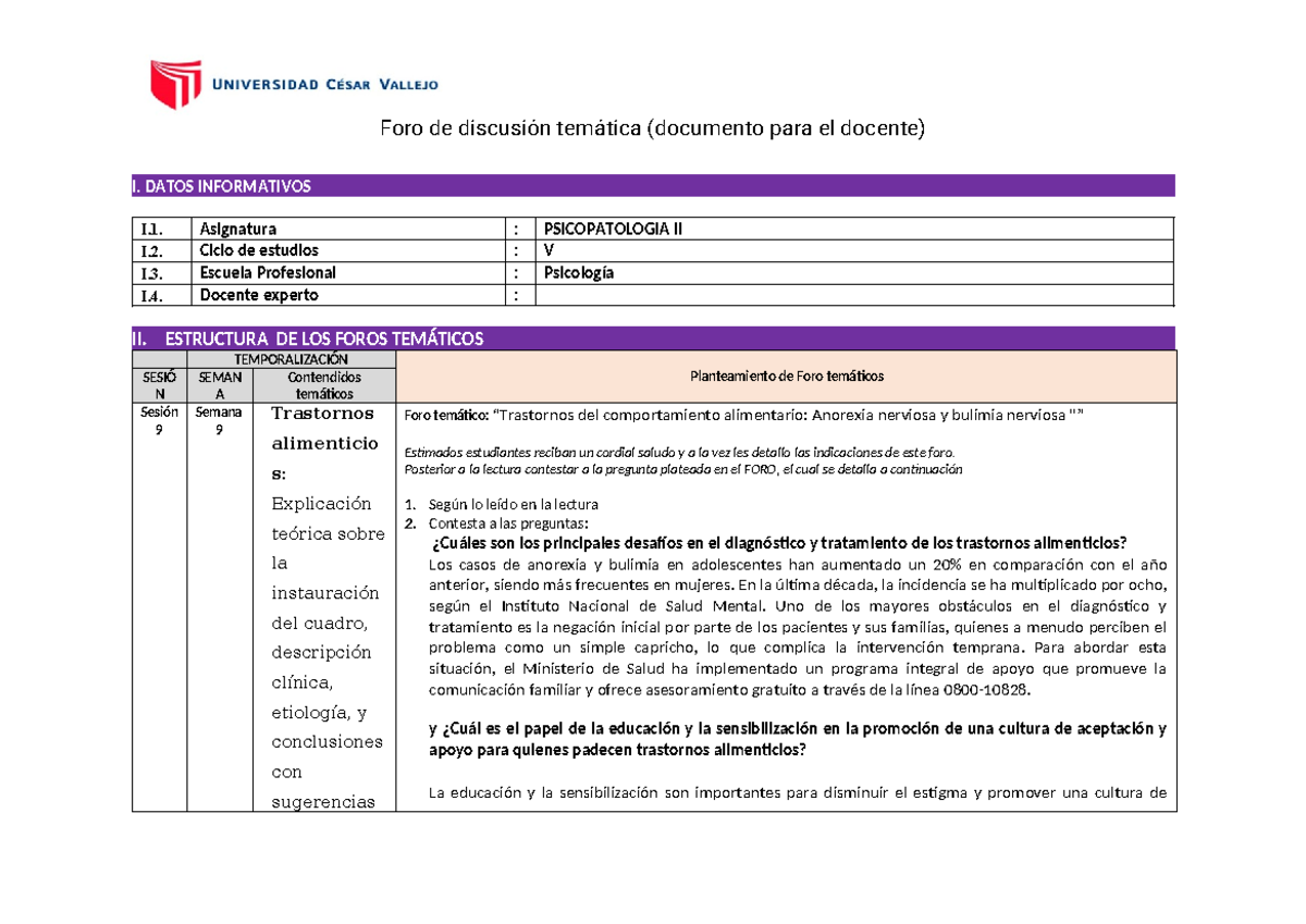 FORO DE Discusion Tematica-sesion 9 - Foro de discusión temática ...