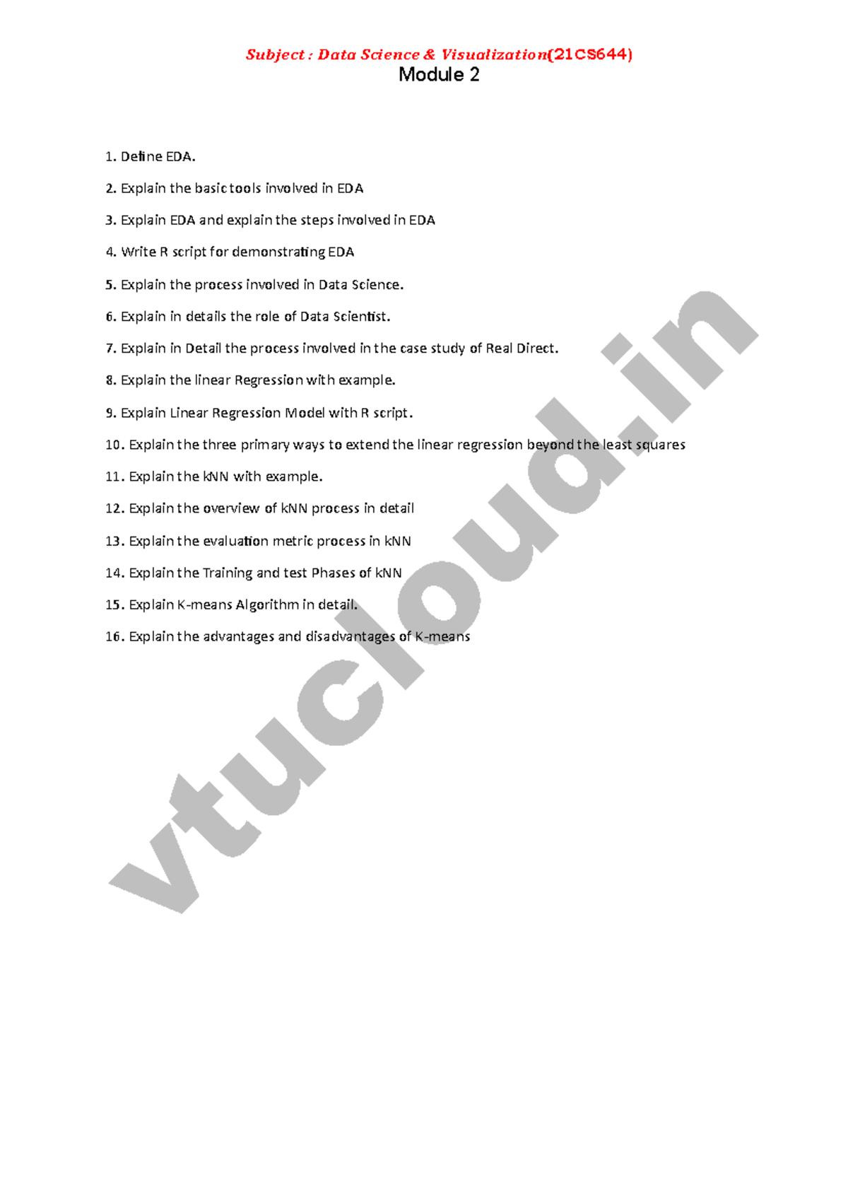 Module 2 question bank dsv - Define EDA. Explain the basic tools ...