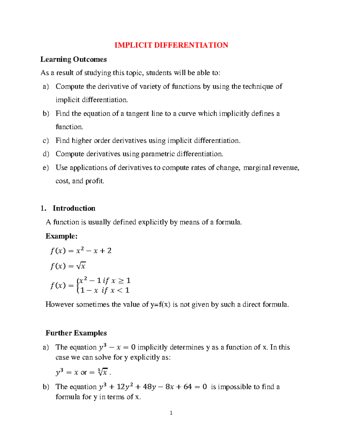 Lesson 1 Implicit Differentiation - IMPLICIT DIFFERENTIATION Learning ...