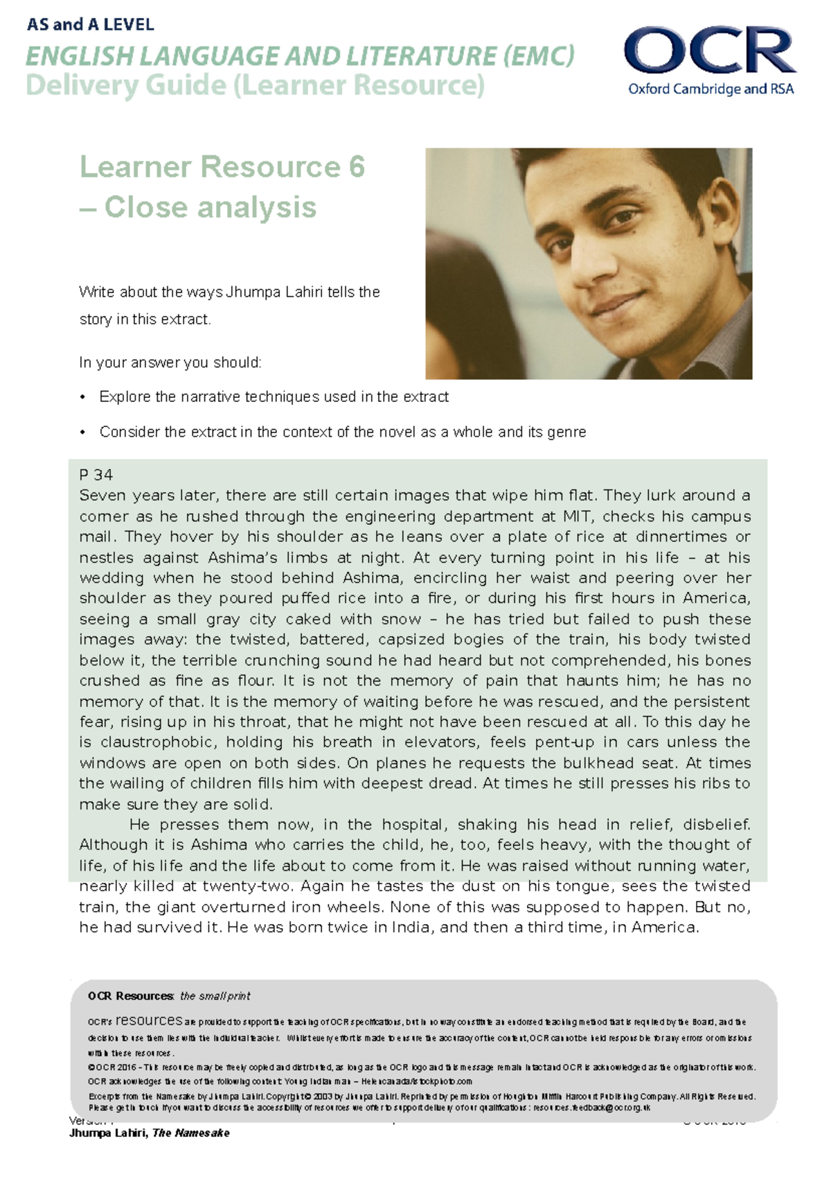 Resources for The Namesake - Learner Resource 6 – Close analysis Write ...