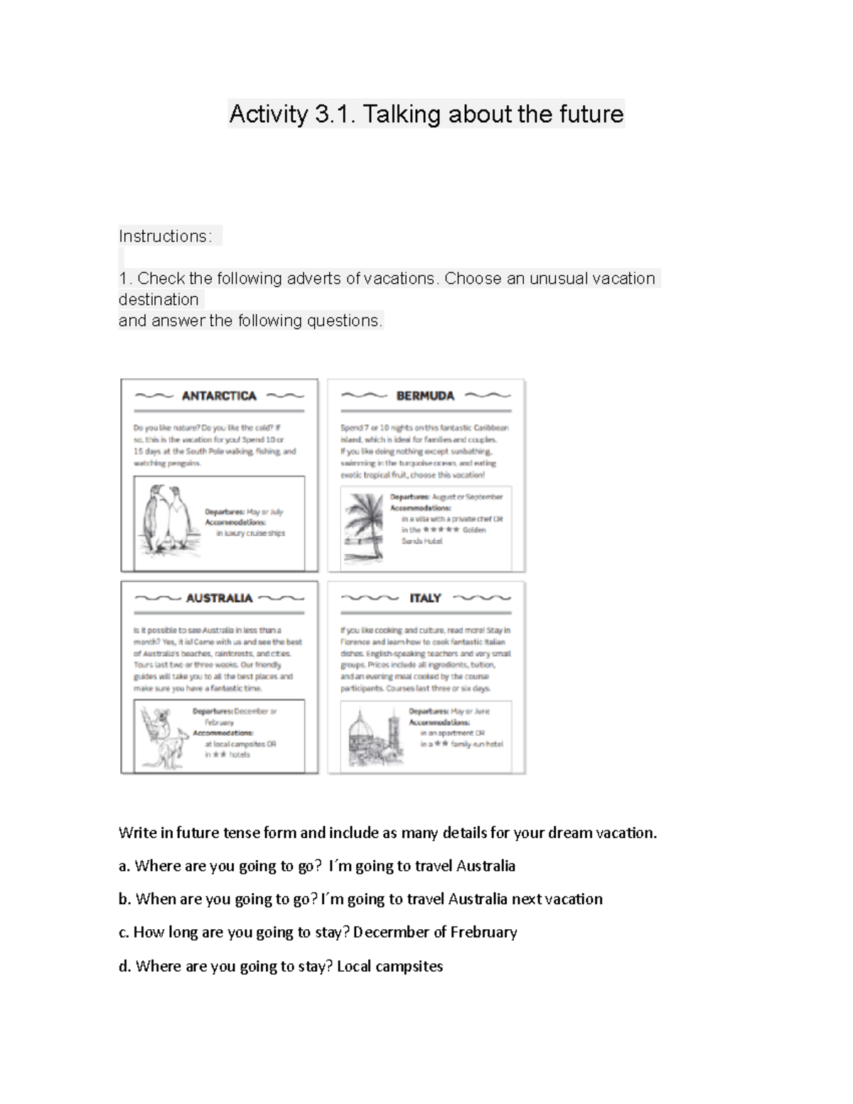 Actividad 3 - lugares - Activity 3. Talking about the future ...