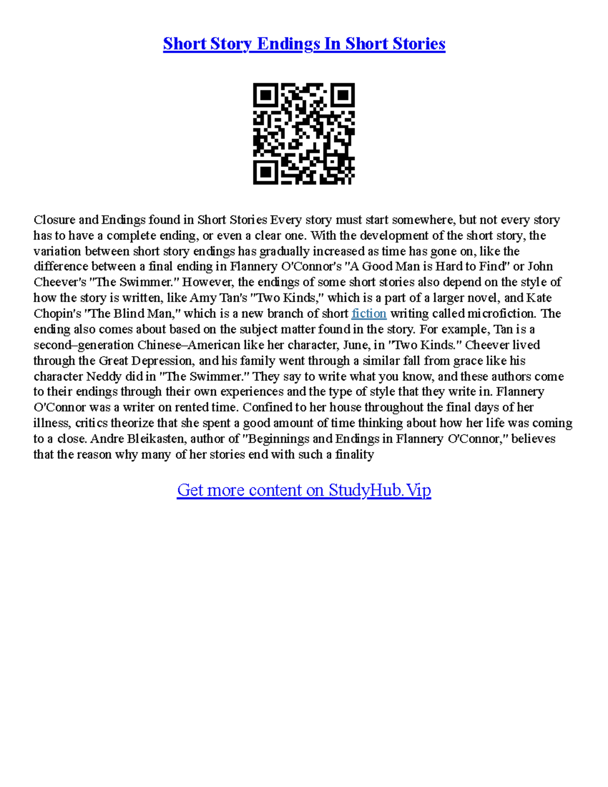 Short Stories Essay - Short Story Endings In Short Stories Closure and ...