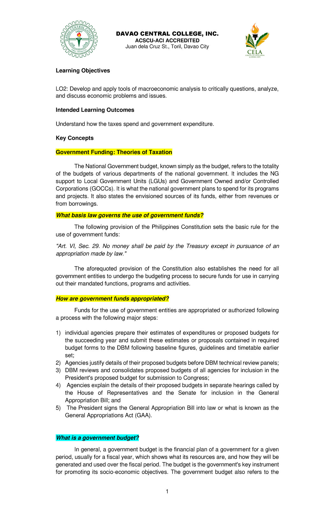 Macro Lesson 4-6 - ACSCU-ACI ACCREDITED Juan dela Cruz St., Toril ...