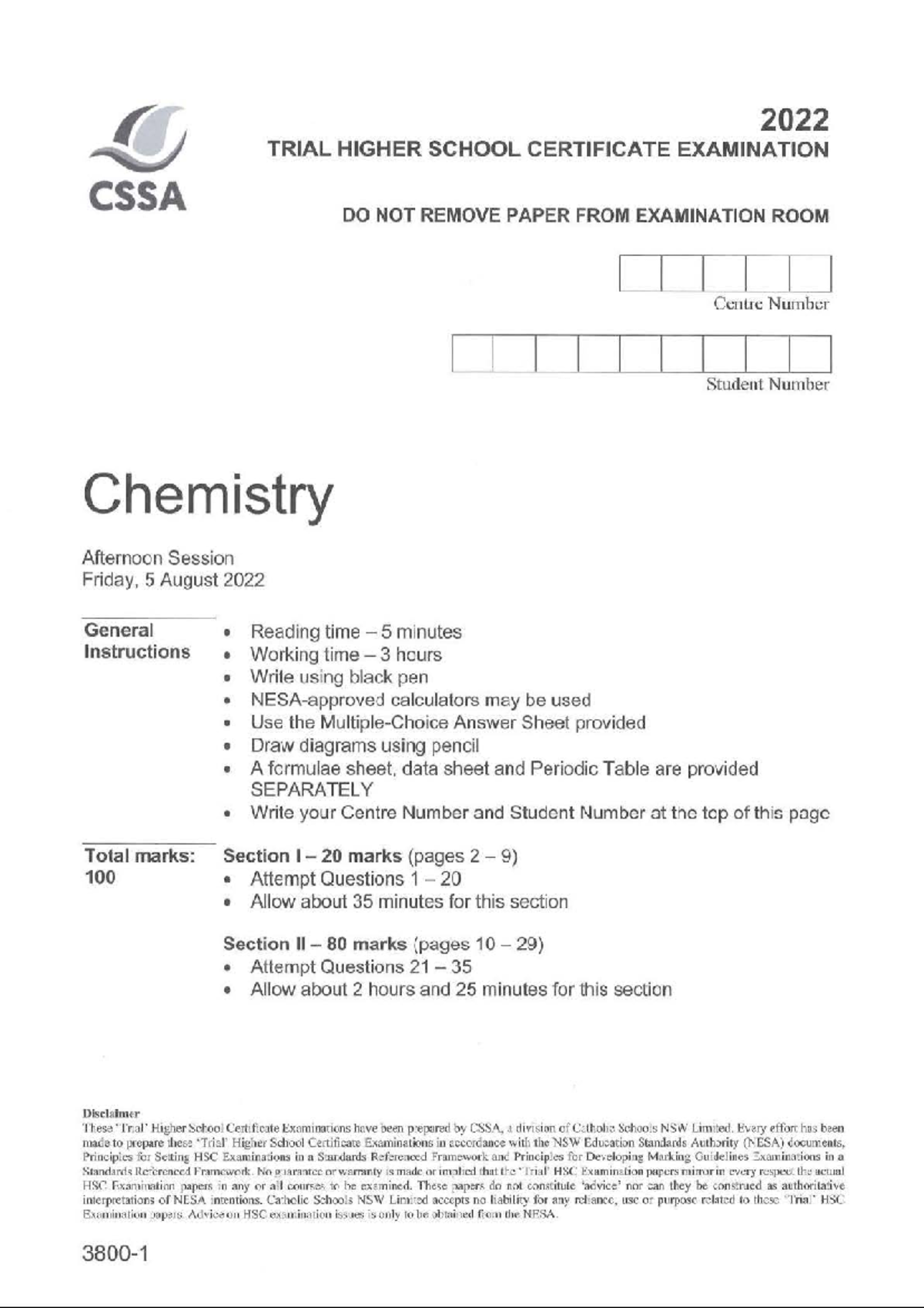 2022 Chemistry Paper CSSA - Studocu