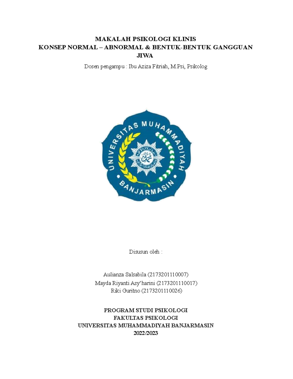 Konsep normal dan abnormal dan bentuk-bentuk gangguan jiwa - MAKALAH ...