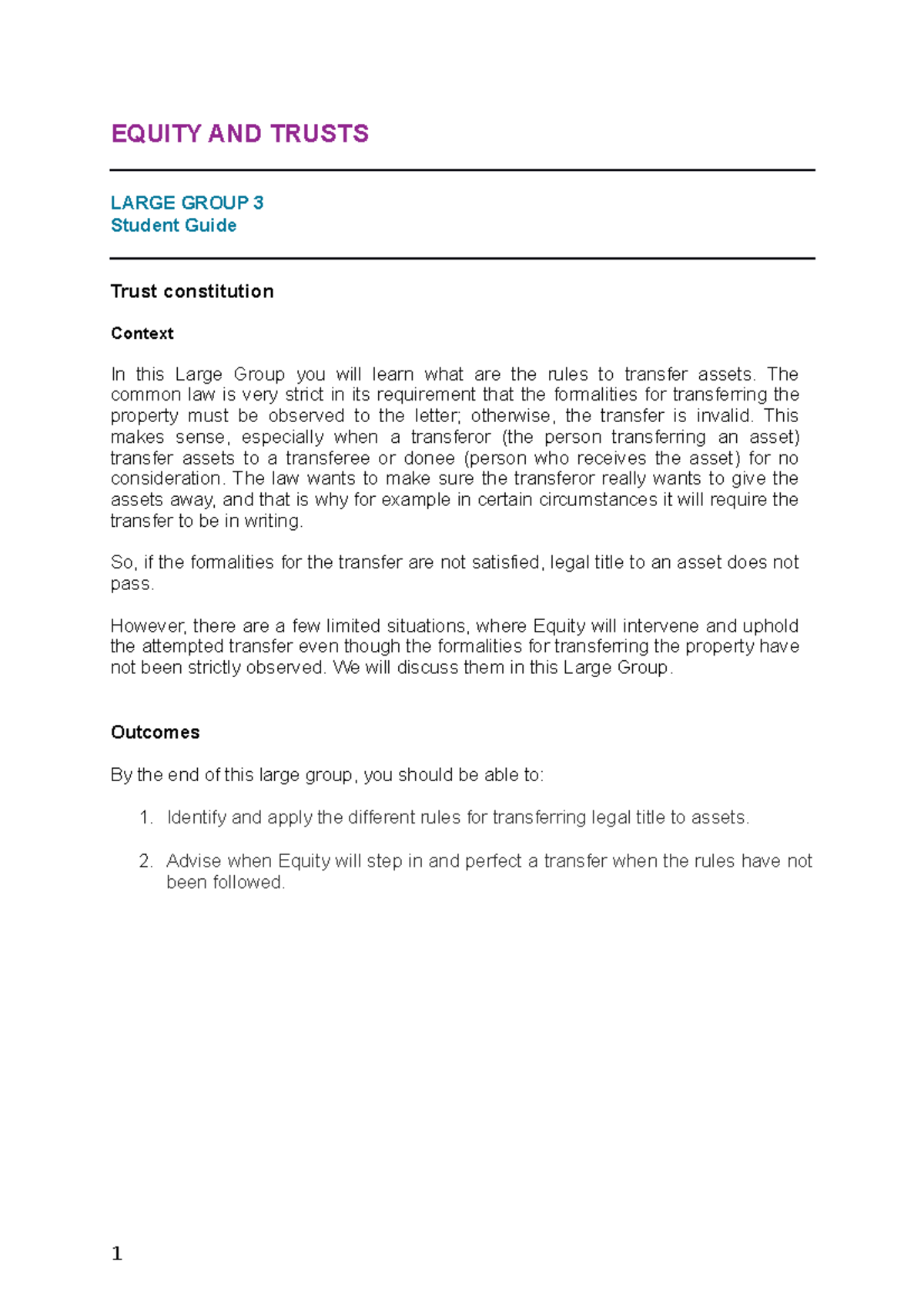 U3 - Trust Constitution (Student Guide) - EQUITY AND TRUSTS LARGE GROUP ...