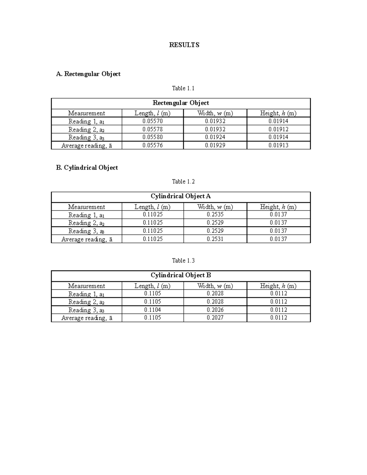 Physics results - RESULTS A. Rectengular Object Table 1. Rectengular ...