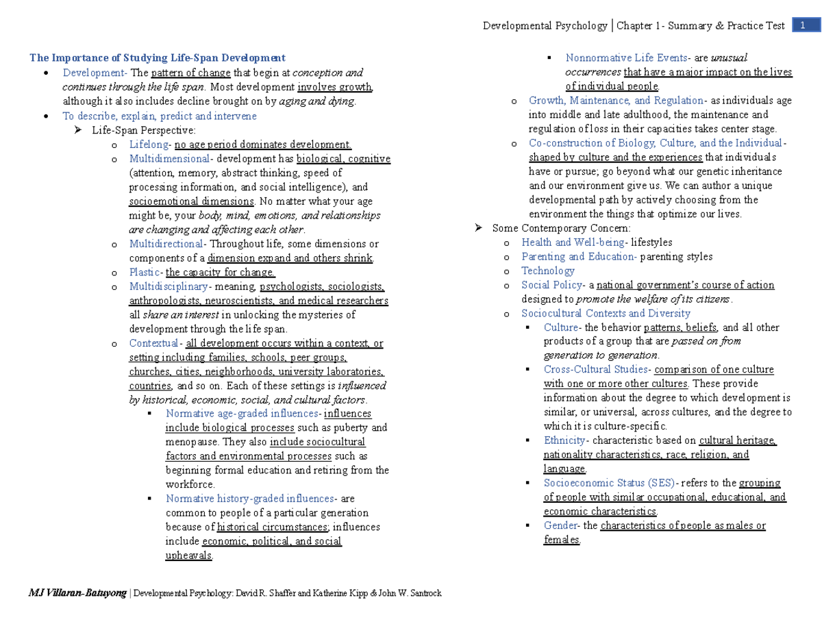Chapter 1 - DevPsy - The Importance of Studying Life-Span Development ...