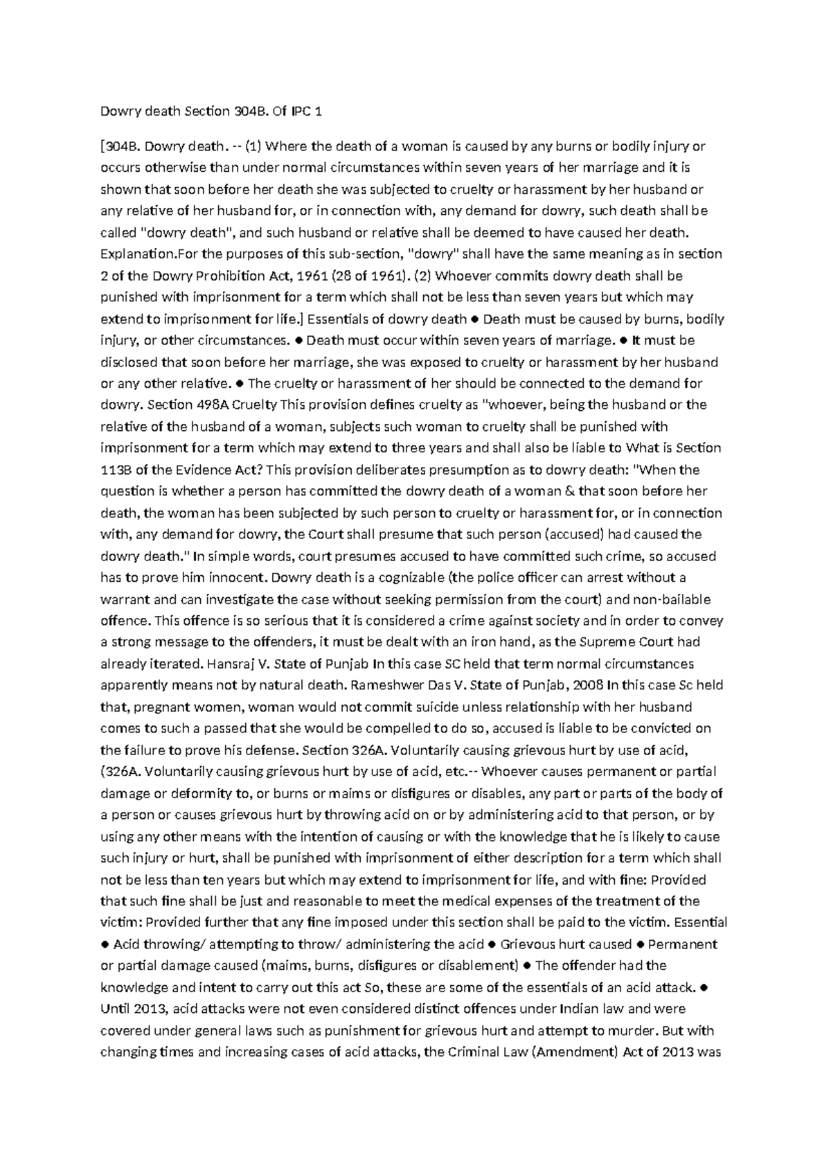 Women and law module 6 notes - Dowry death Section 304B. Of IPC 1 [304B ...
