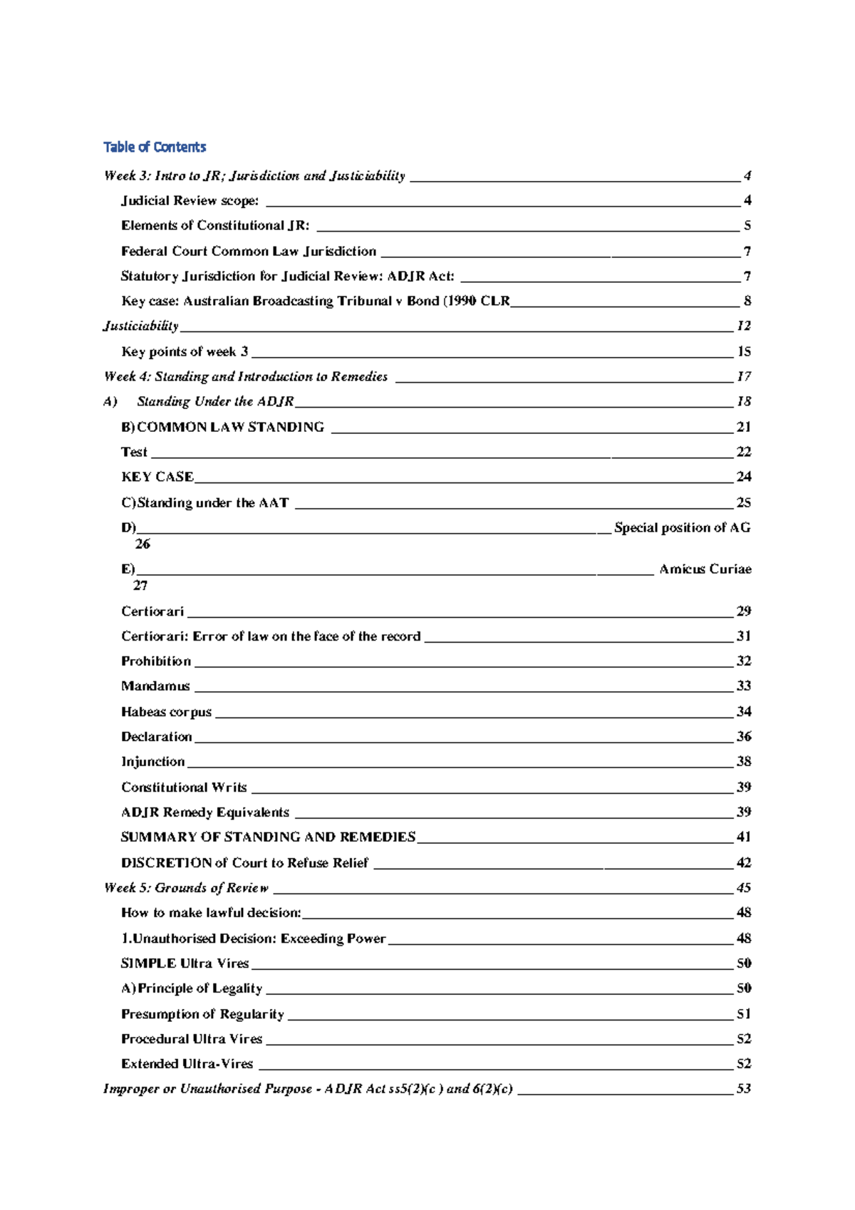 Admin notes - Table of Contents _Week 3: Intro to JR; Jurisdiction and ...