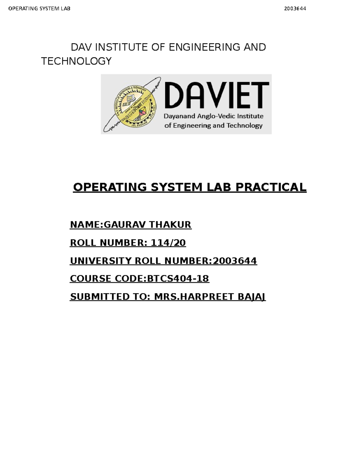 Task 2 - TASK - DAV INSTITUTE OF ENGINEERING AND TECHNOLOGY OPERATING ...