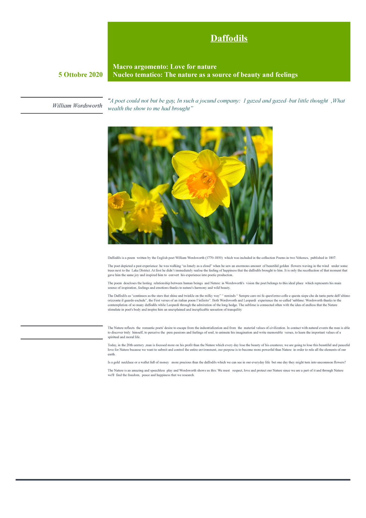 Daffodils William Wordsworth - 5 Ottobre 2020 Daffodils Macro argomento ...